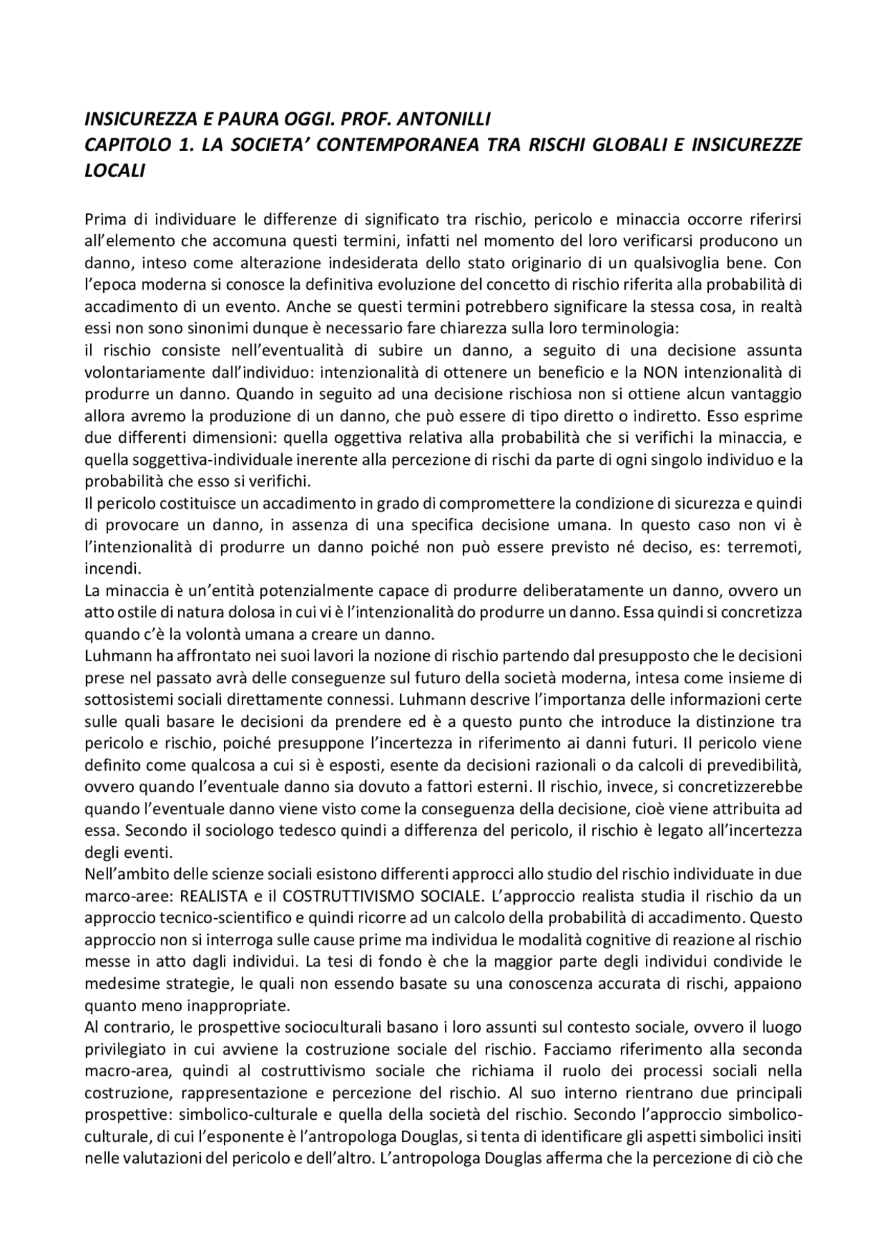 Insicurezza E Paura Oggi Docsity