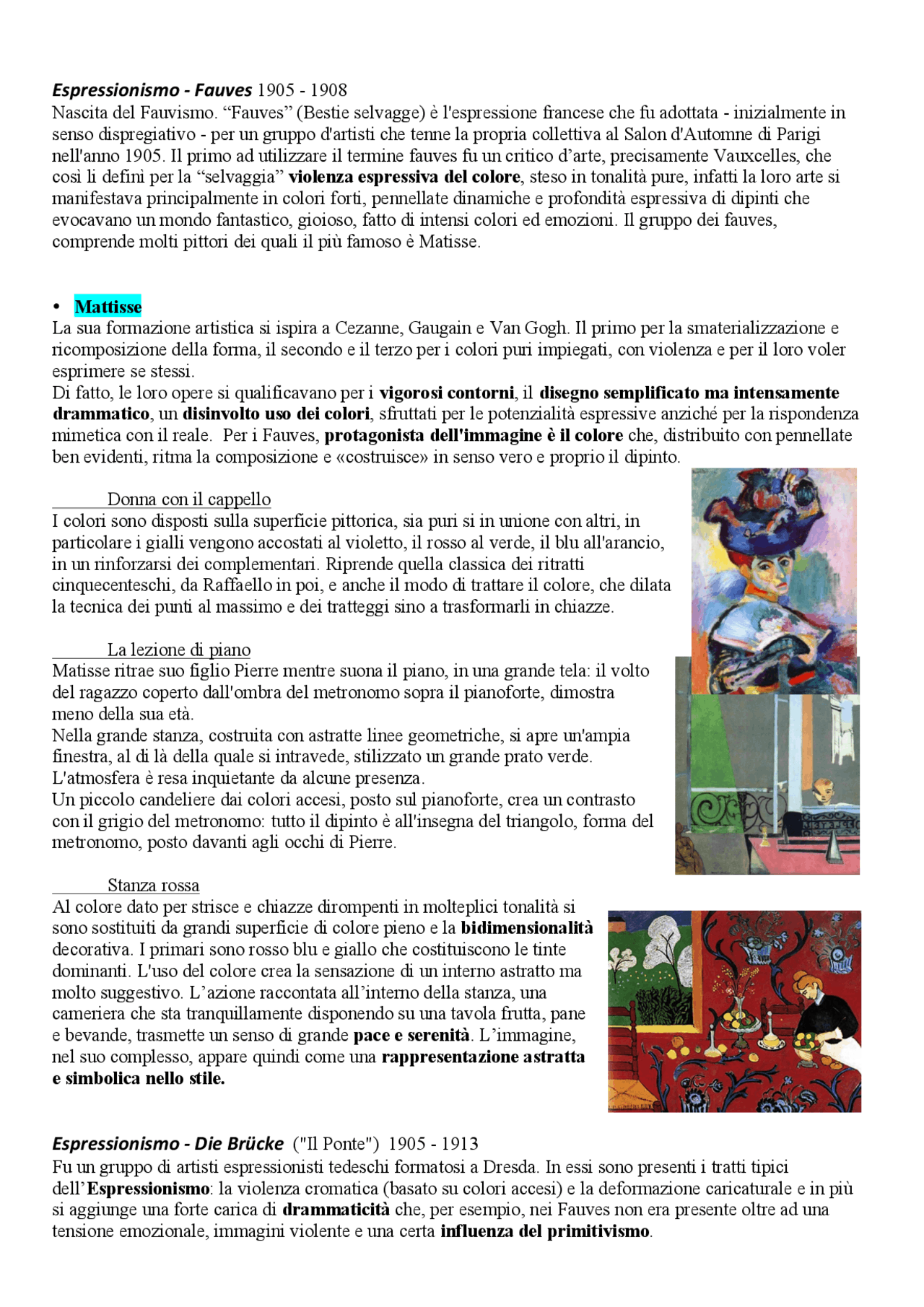 Arte Contemporanea Espressionismo E Cubismo Docsity