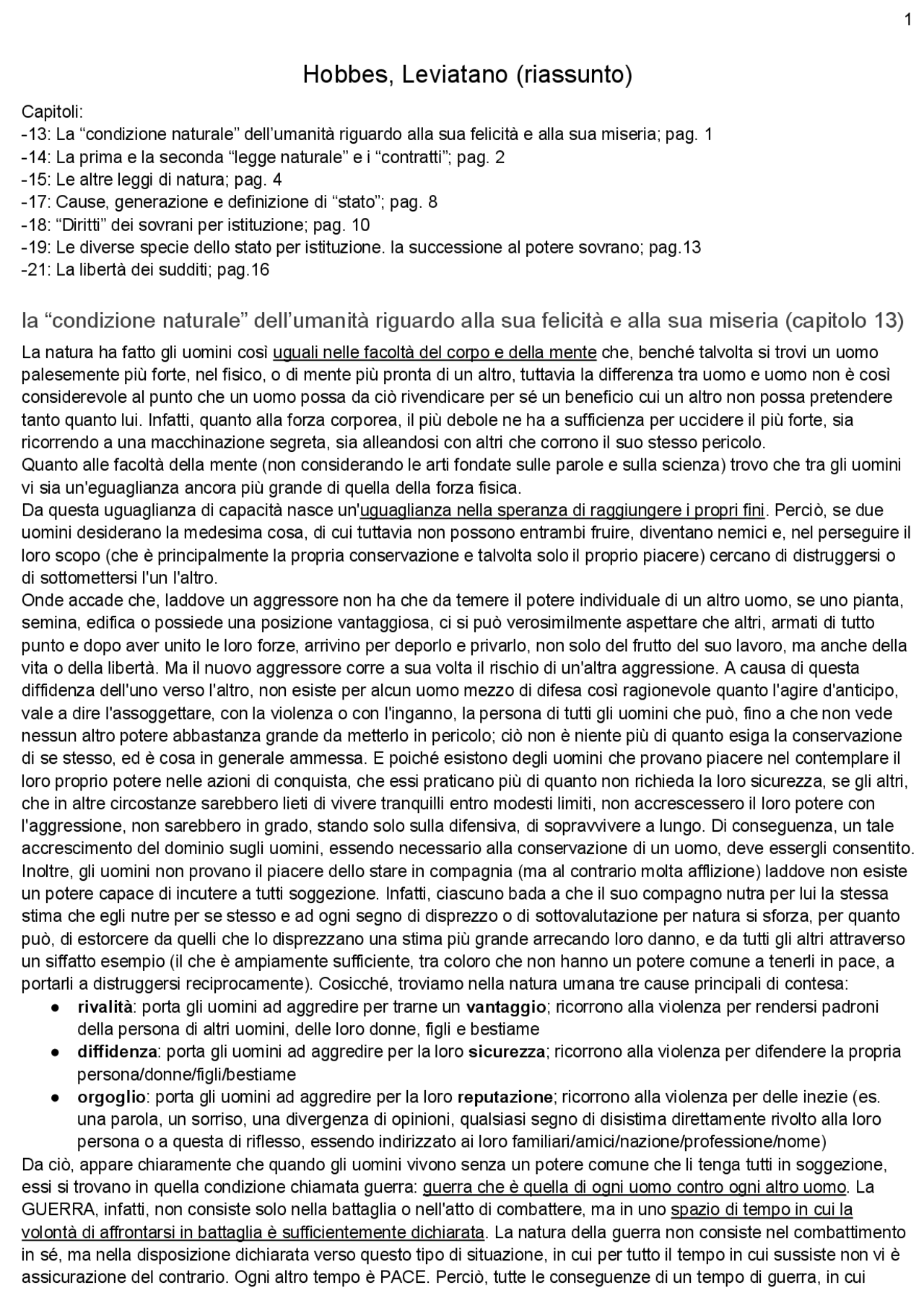 Hobbes Leviatano Riassunto Docsity