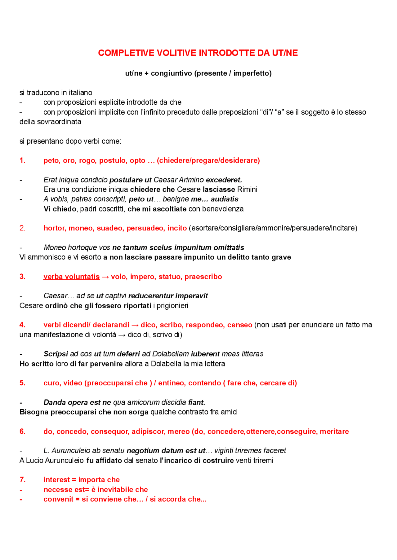 Completive volitive | Dispense di Latino | Docsity