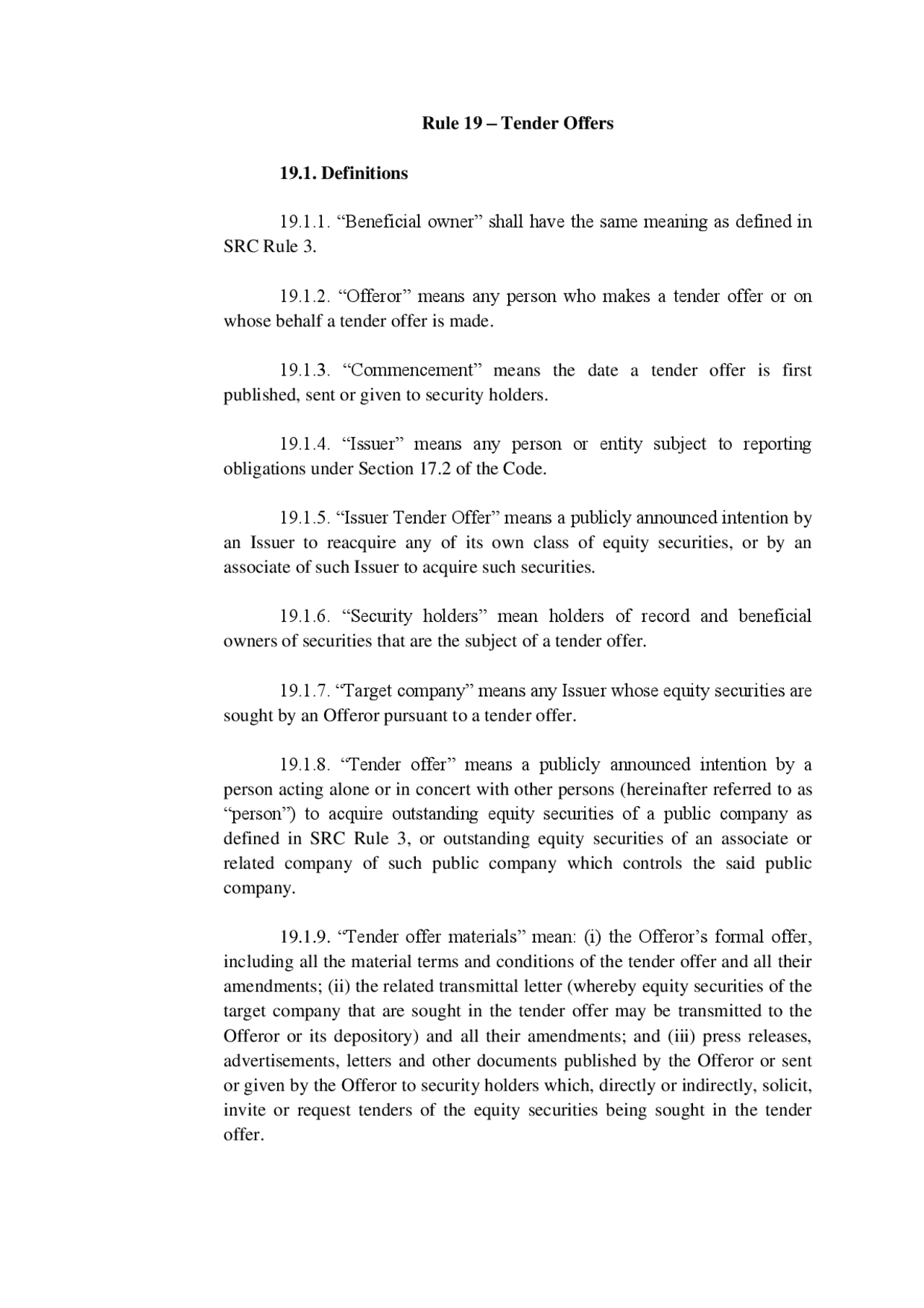 SRC rule 19 Summary, Definitions and Rules | Summaries Securities ...