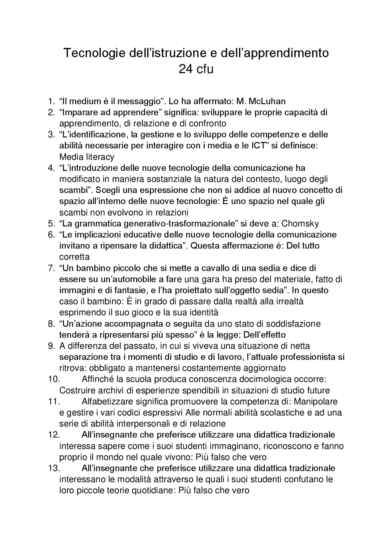 Tecnologie Dellistruzione E Dellapprendimento 24 Cfu Docsity