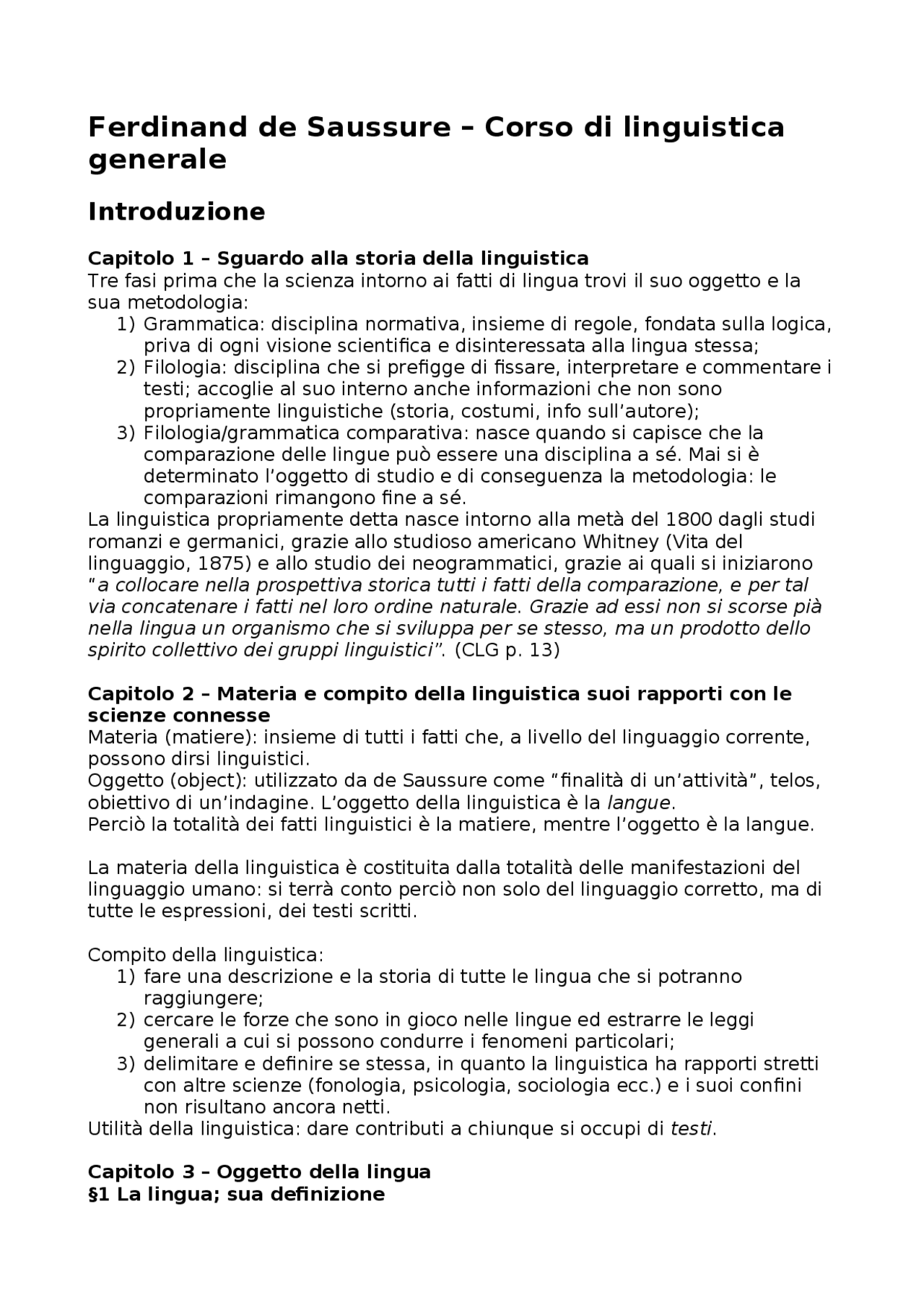 Appunti Testo Ferdinand De Saussure Corso Di Linguistica Generale