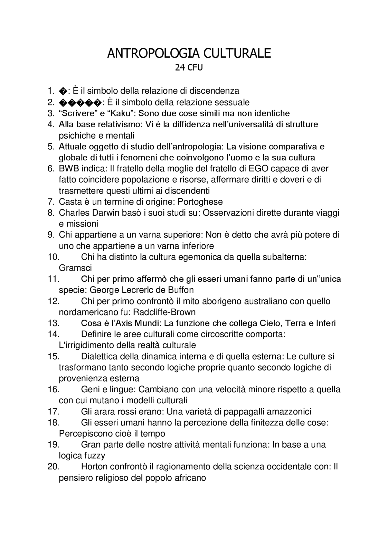 Antropologia Culturale 24 Cfu Docsity