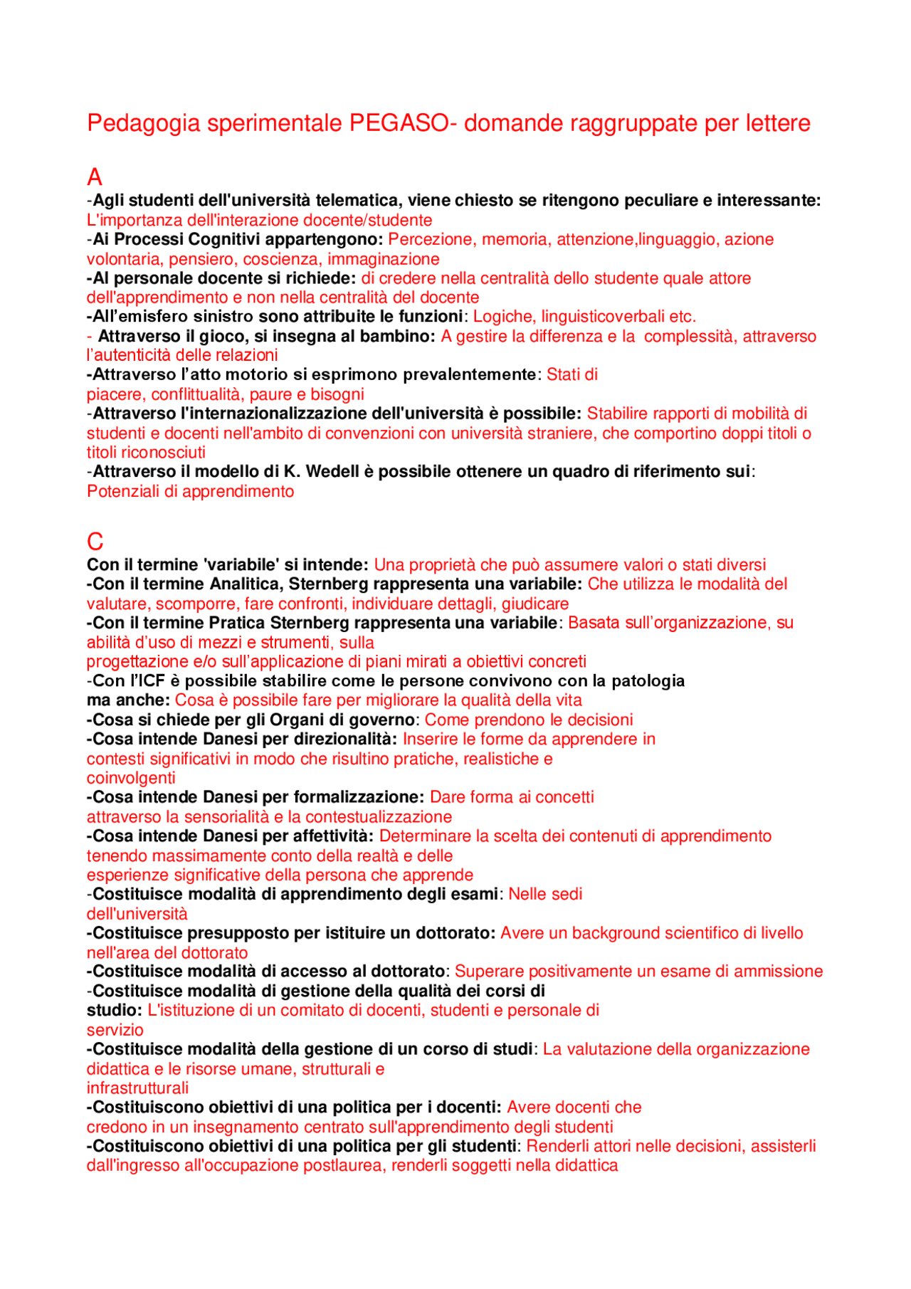 Pedagogia Sperimentale Pegaso Docsity