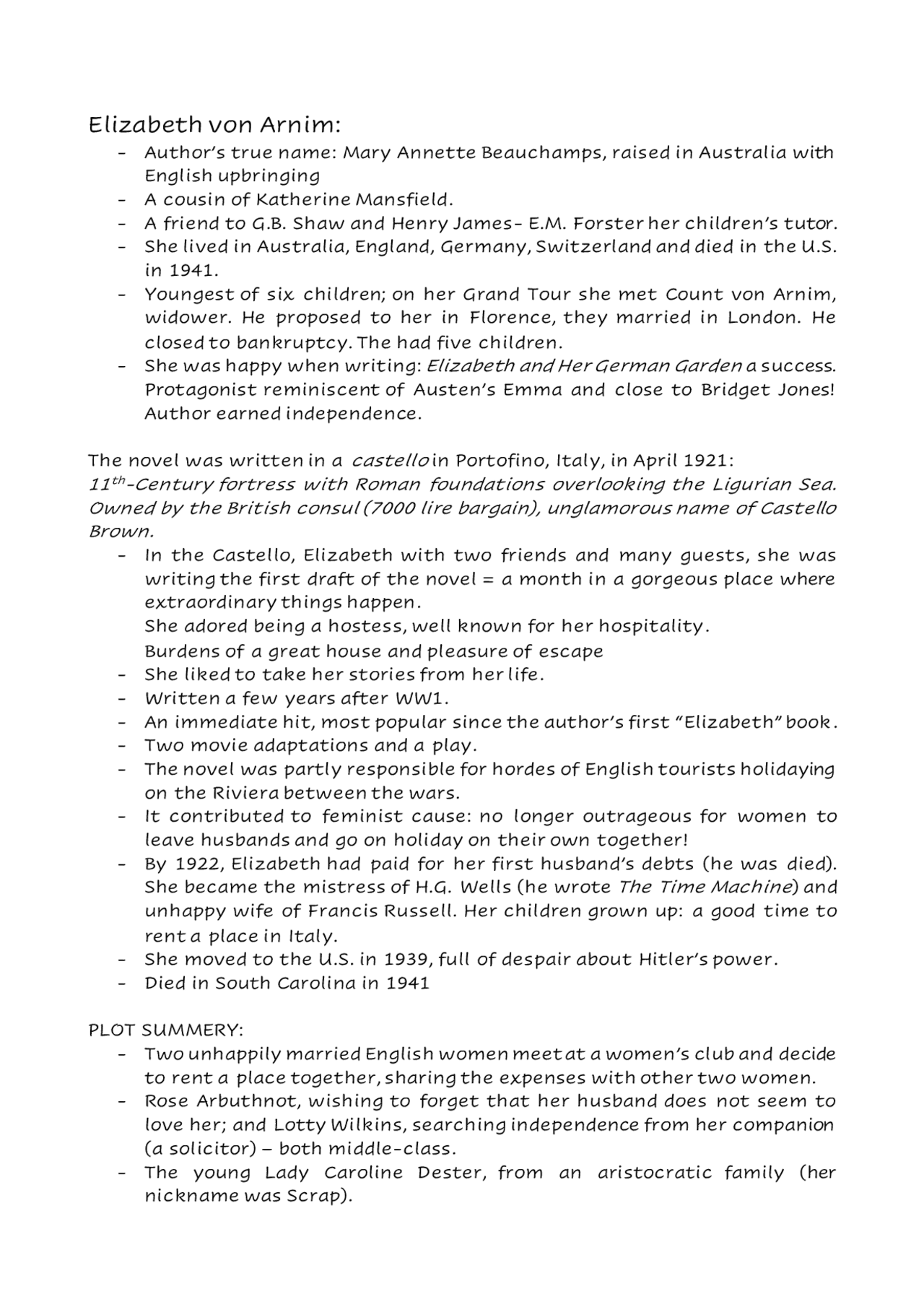 The enchanted April - sintesi e analisi del libro - Docsity