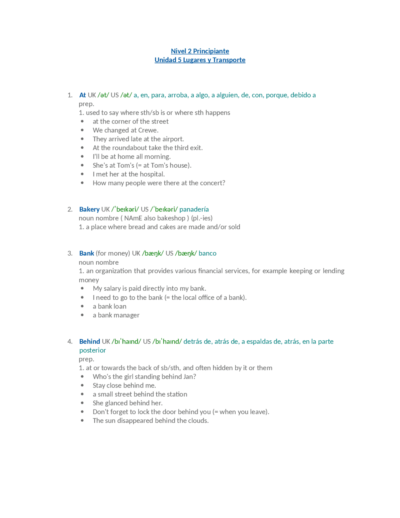 Vocabulario actividad N°5 - Docsity