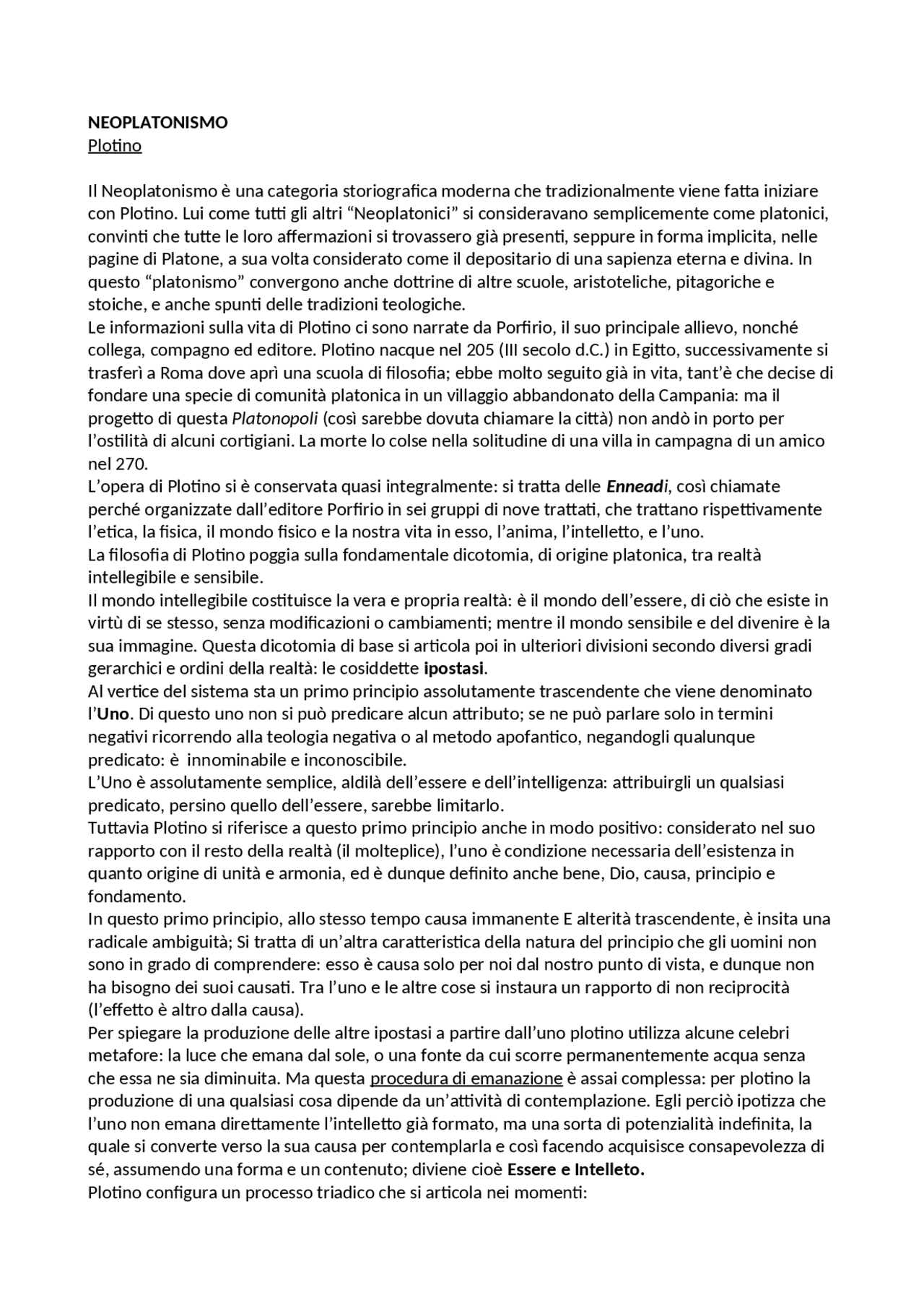 Neoplatonismo: Plotino, Giamblico, Proclo e Damascio - Docsity