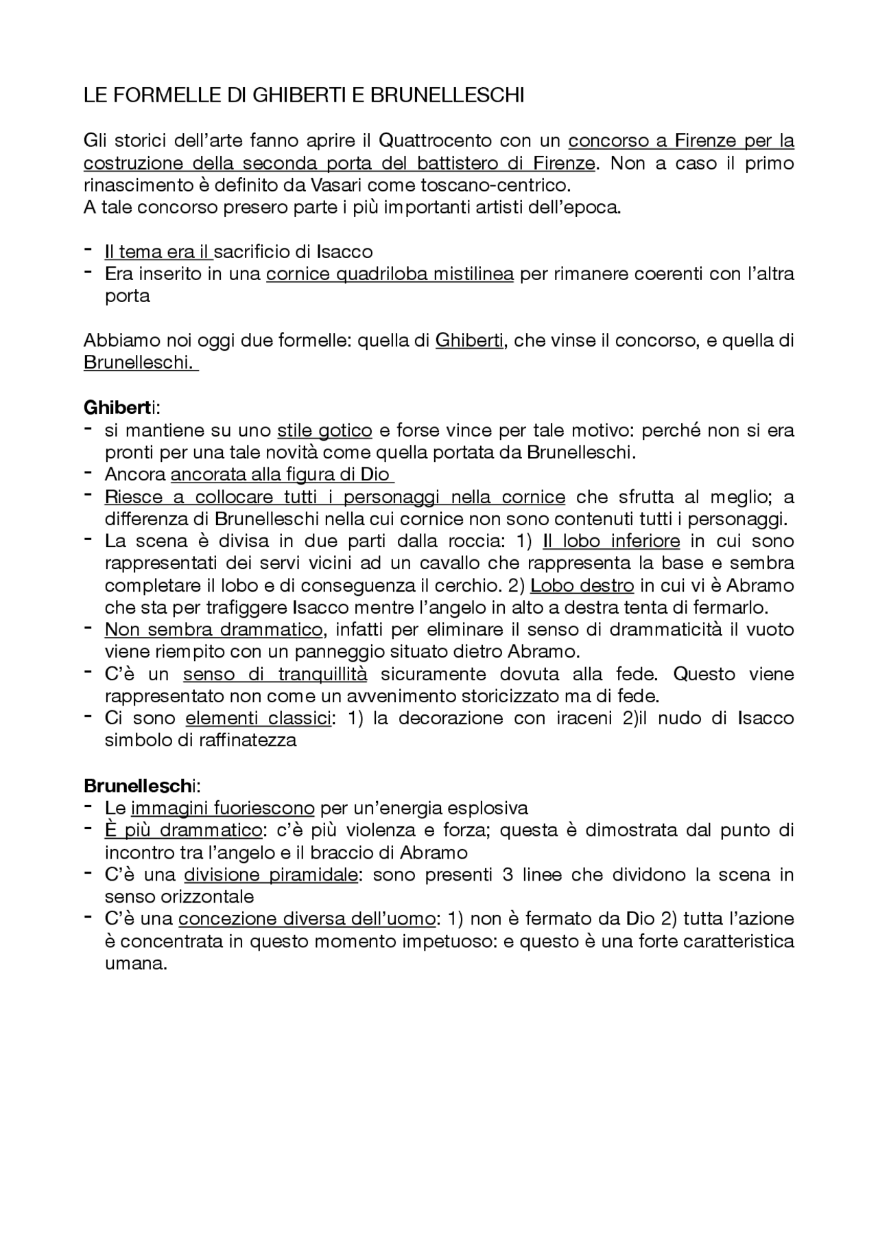 Confronto Tra Le Formelle Di Ghiberti E Brunelleschi Docsity