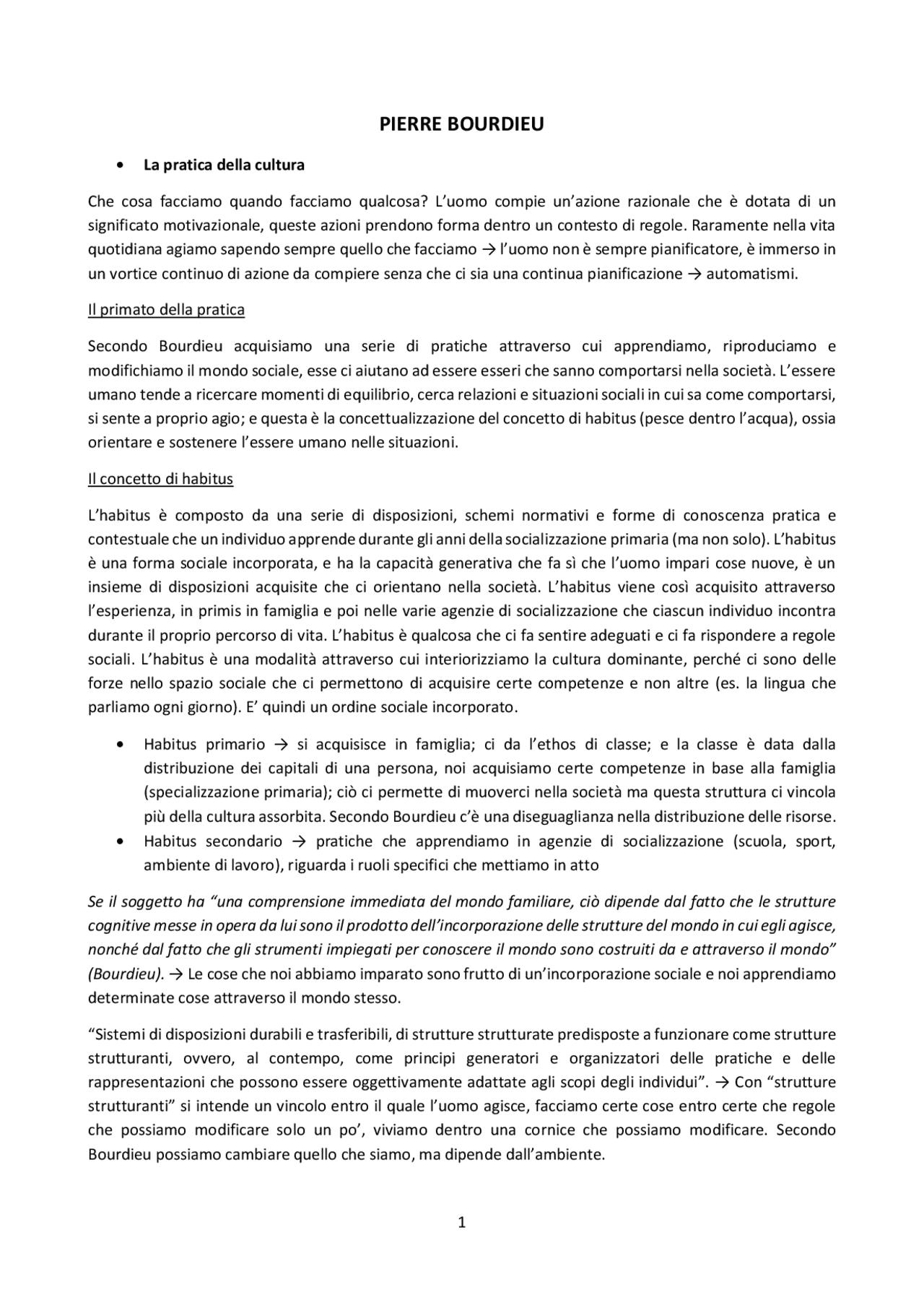 Riassunto Pierre Bourdieu Docsity