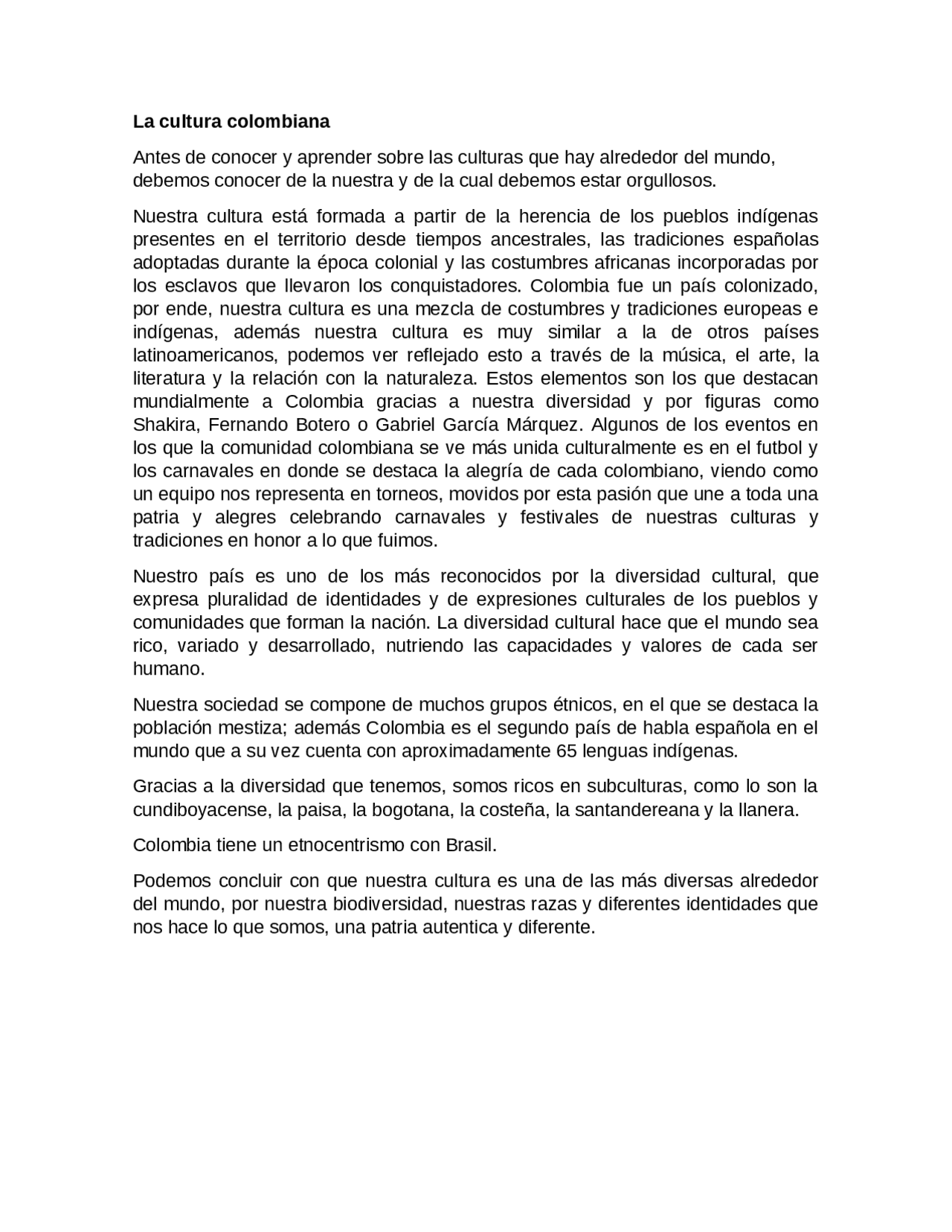 Cultura De Colombia - Docsity