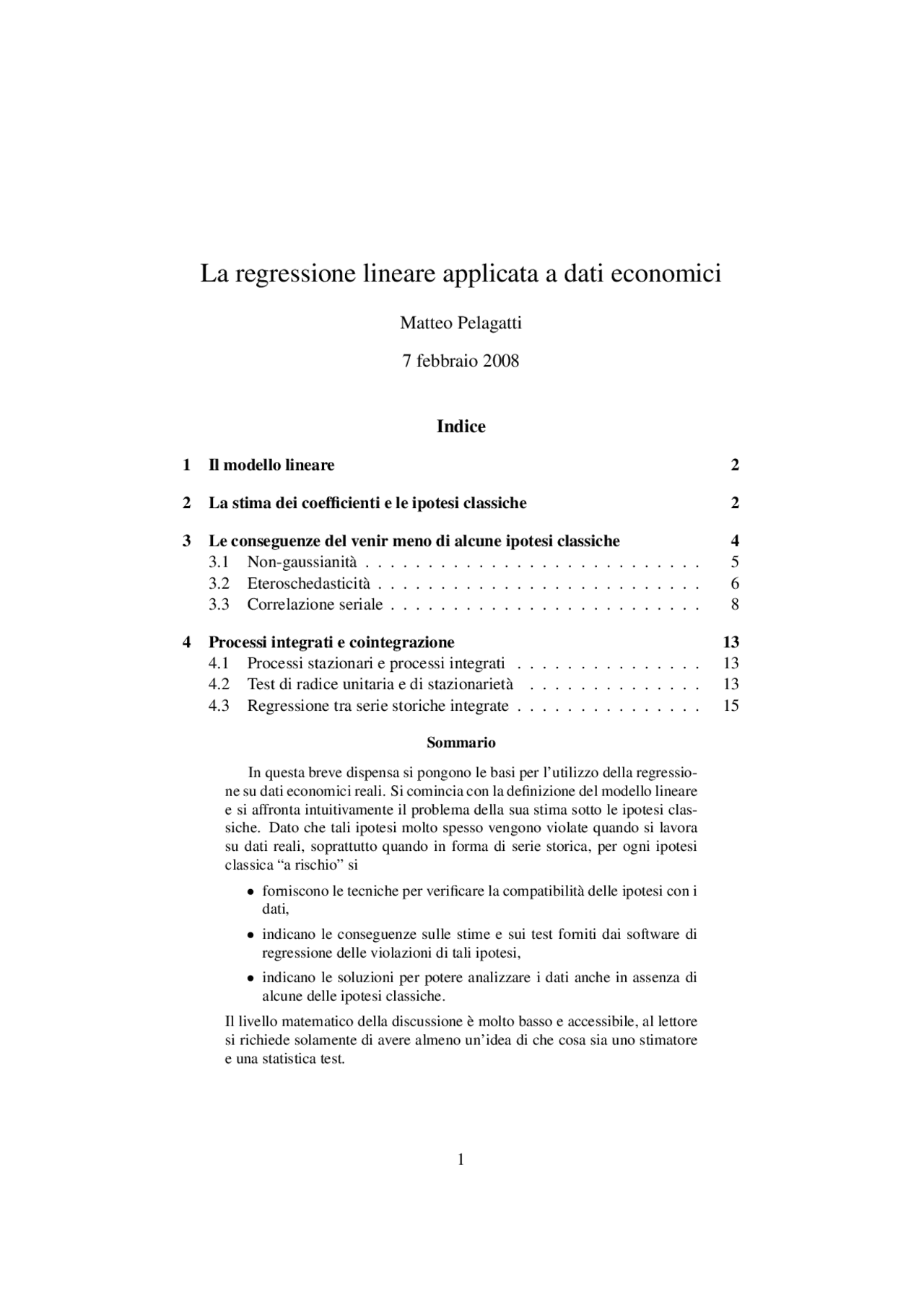 La Regressione Lineare Applicata A Dati Economici Docsity