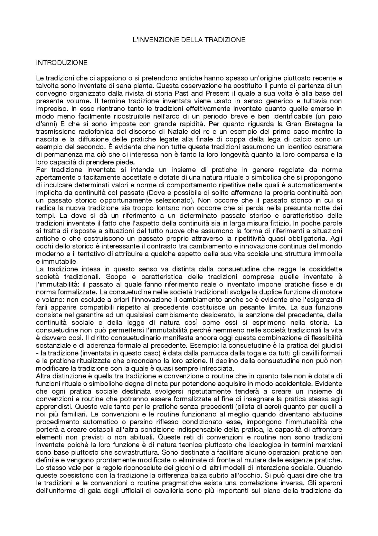 Introduzione Invenzione Della Tradizione Docsity