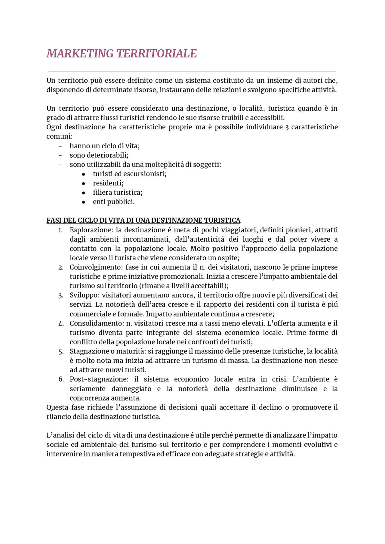 Marketing Territoriale Sintesi Docsity