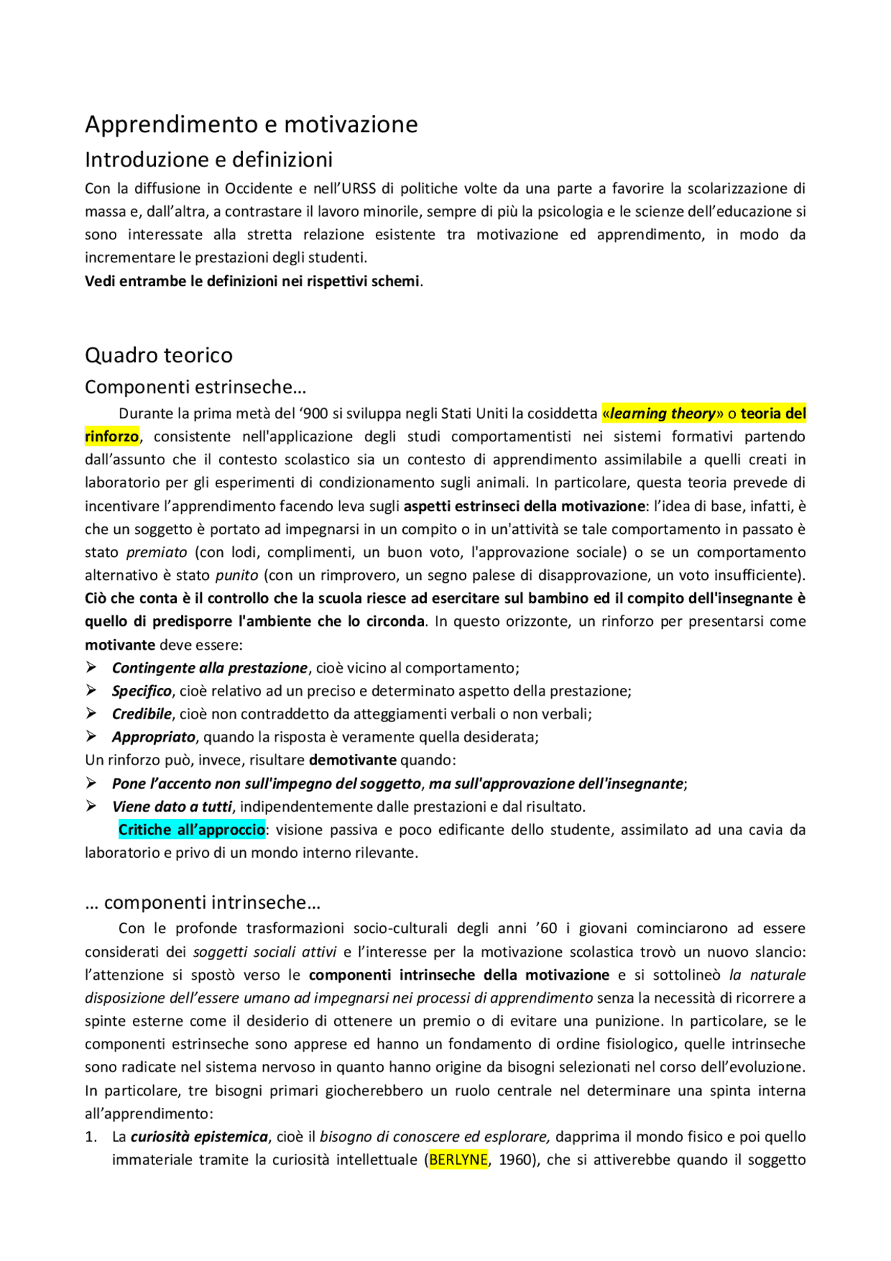 Apprendimento E Motivazione Docsity