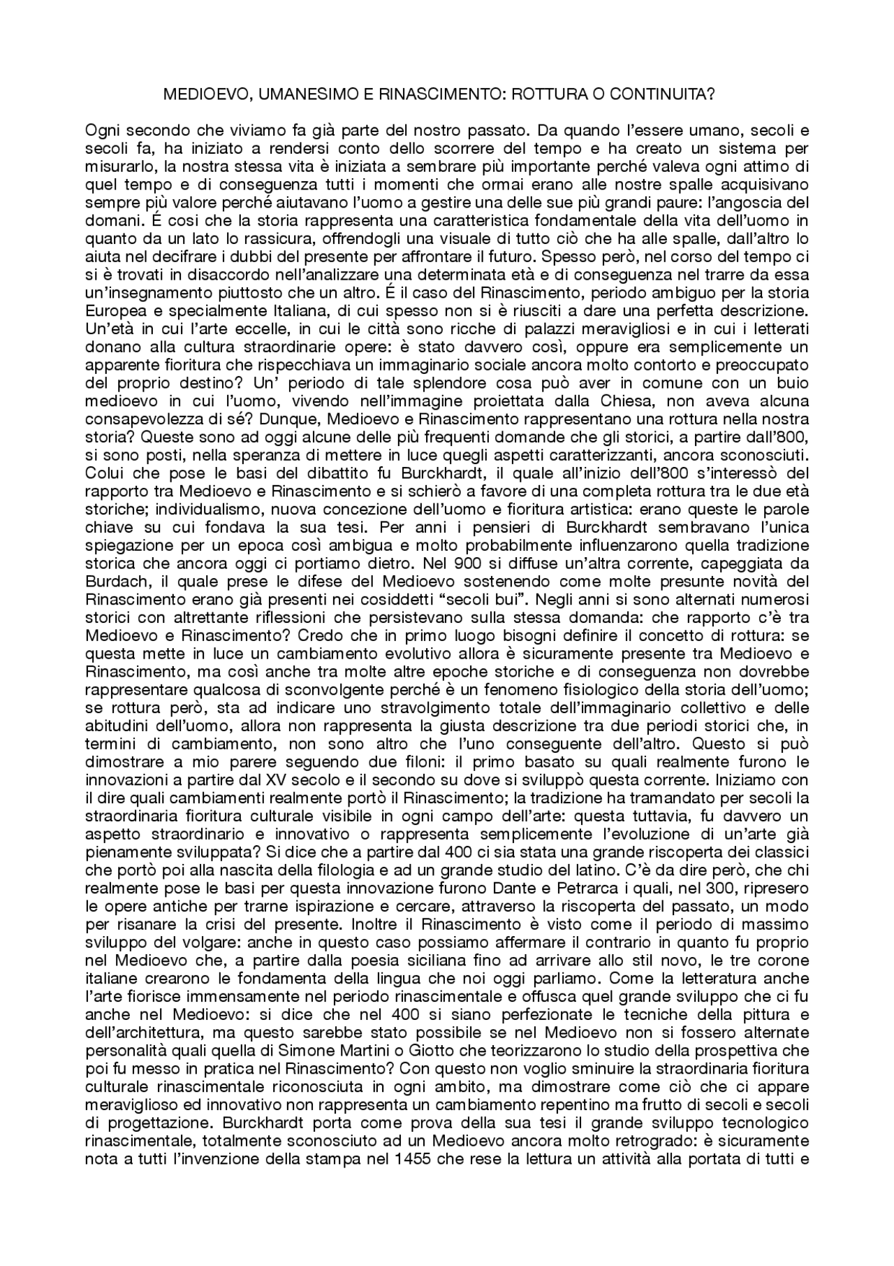 Medioevo E Rinascimento Rottura O Continuità Docsity