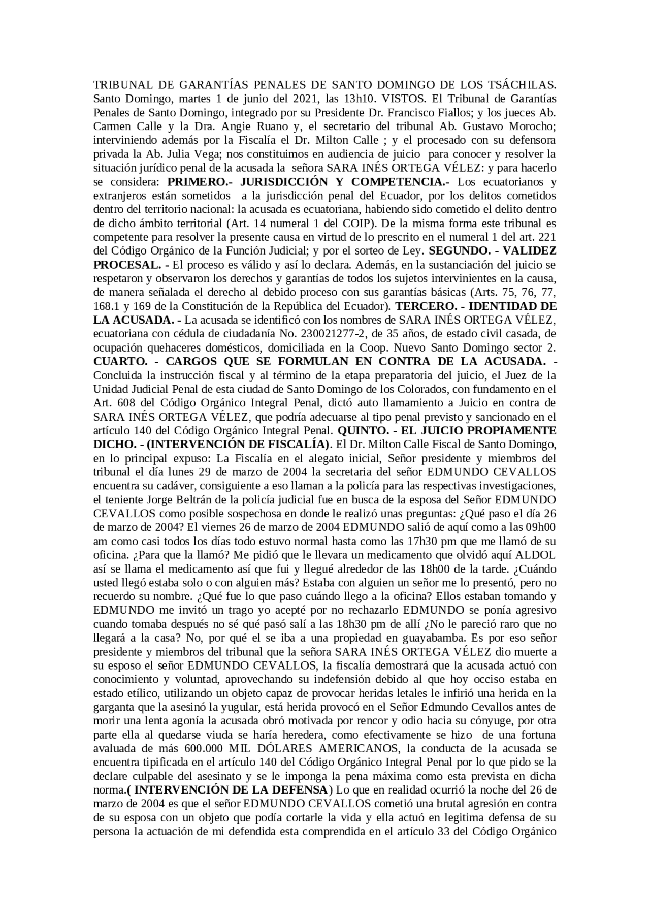 Modelo de sentencia de tribunal - Docsity