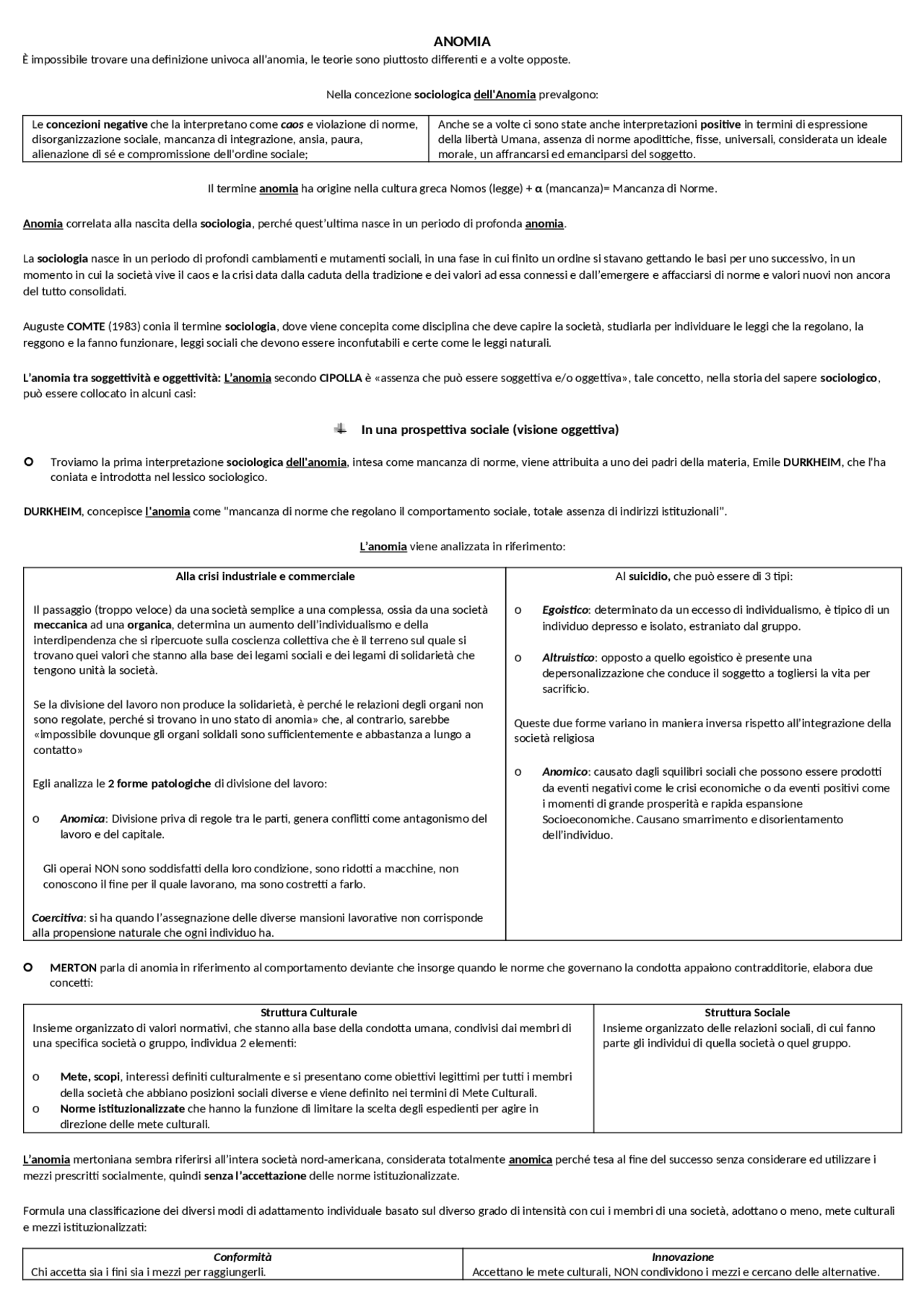 La Devianza Come Sociologia Docsity