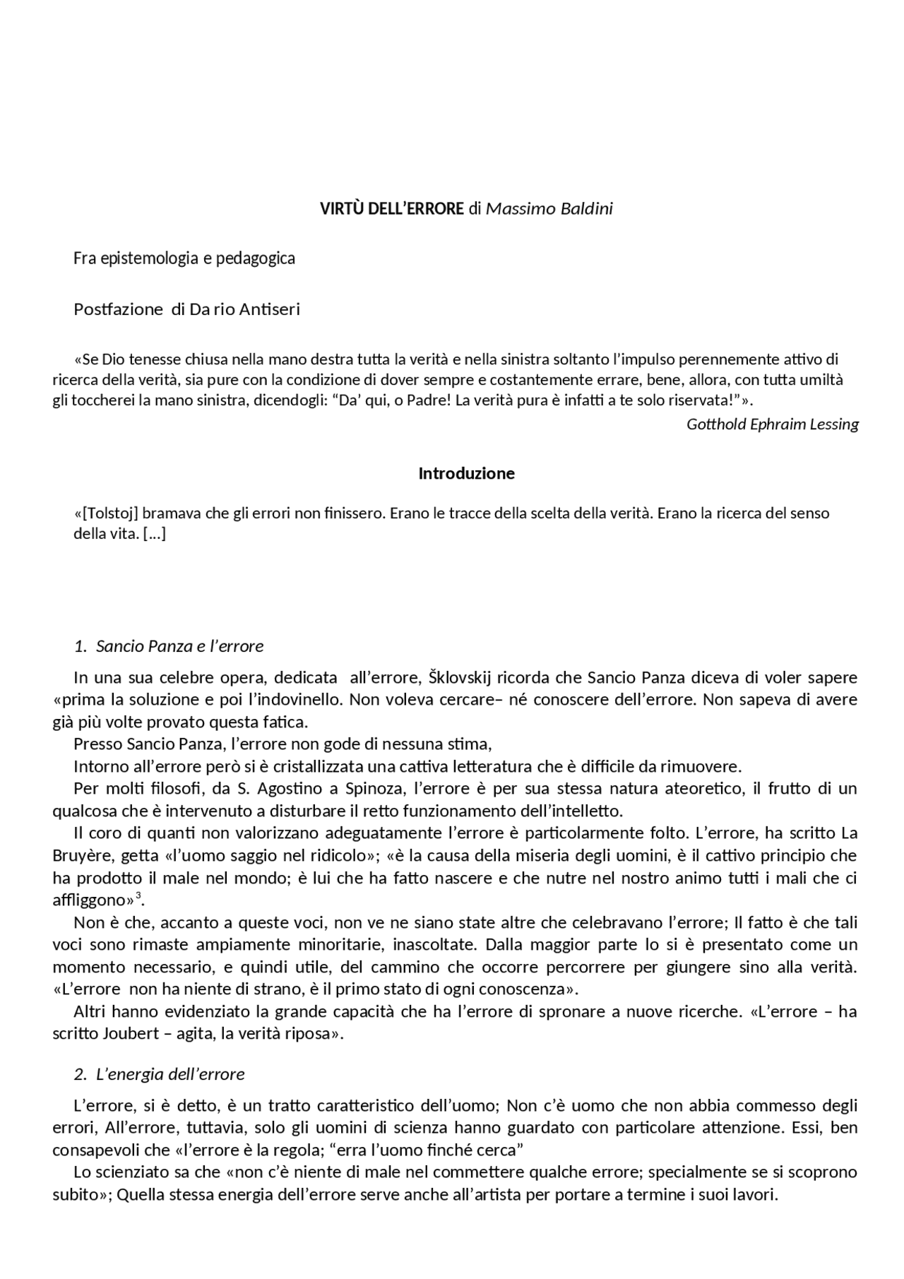 Riassunto Libro Virtù Dellerrore Docsity