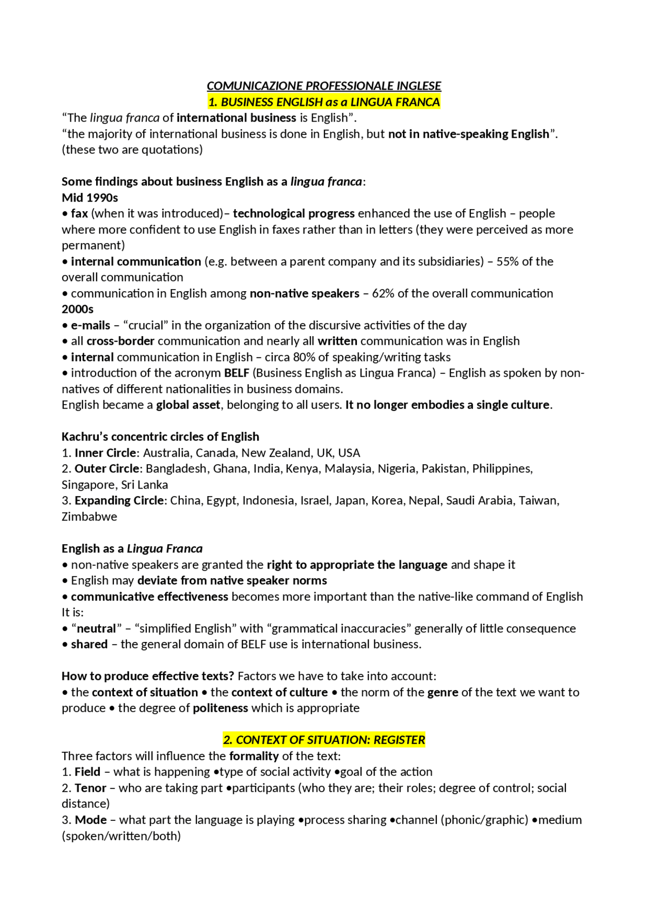 Comunicazione Inglese 3 Docsity