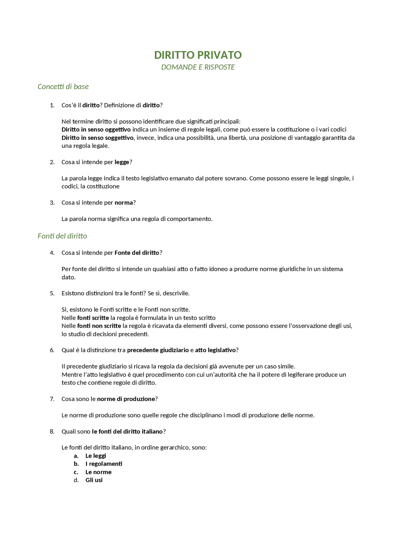 Domande Prima Parte Diritto Privato Exercices De Droit Privé Docsity