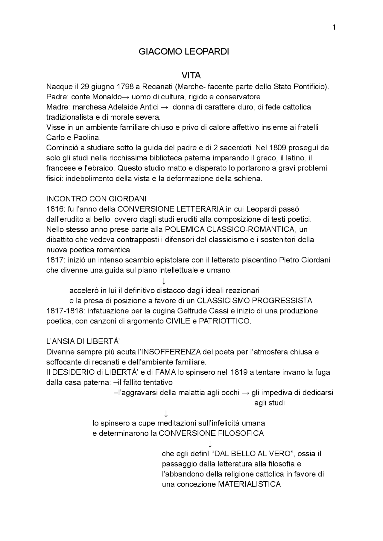 Appunti Di Giacomo Leopardi Docsity