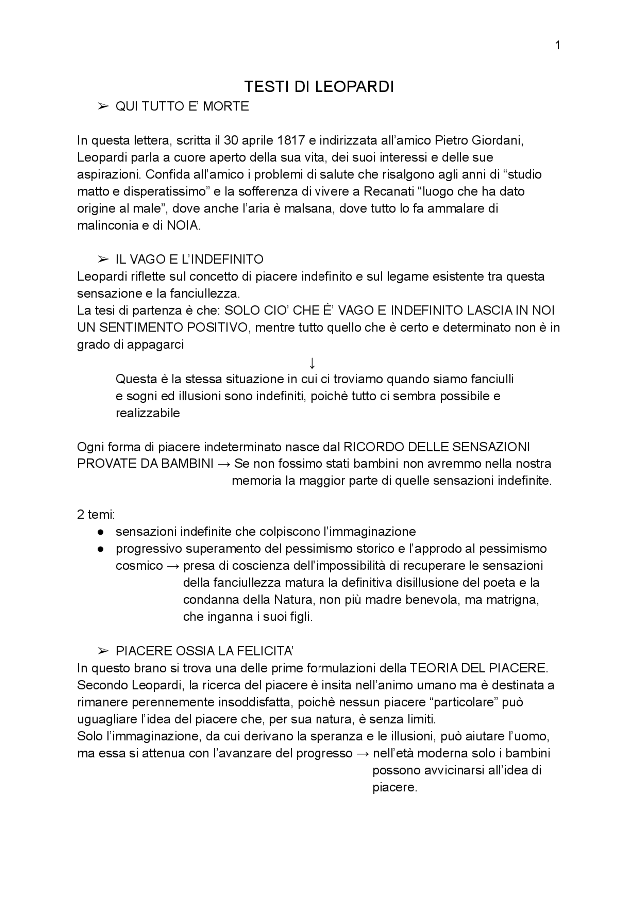 Analisi Dei Testi Di Leopardi Appunti Di Italiano Docsity