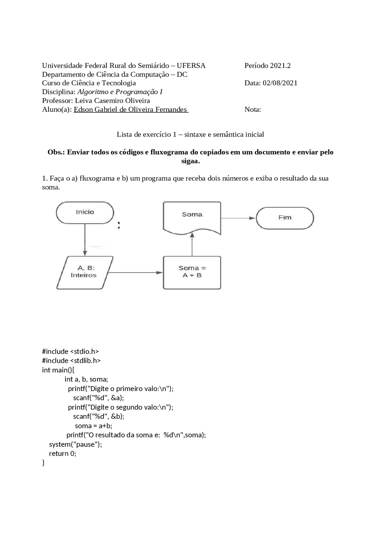 Atividade em C com respostas - Docsity
