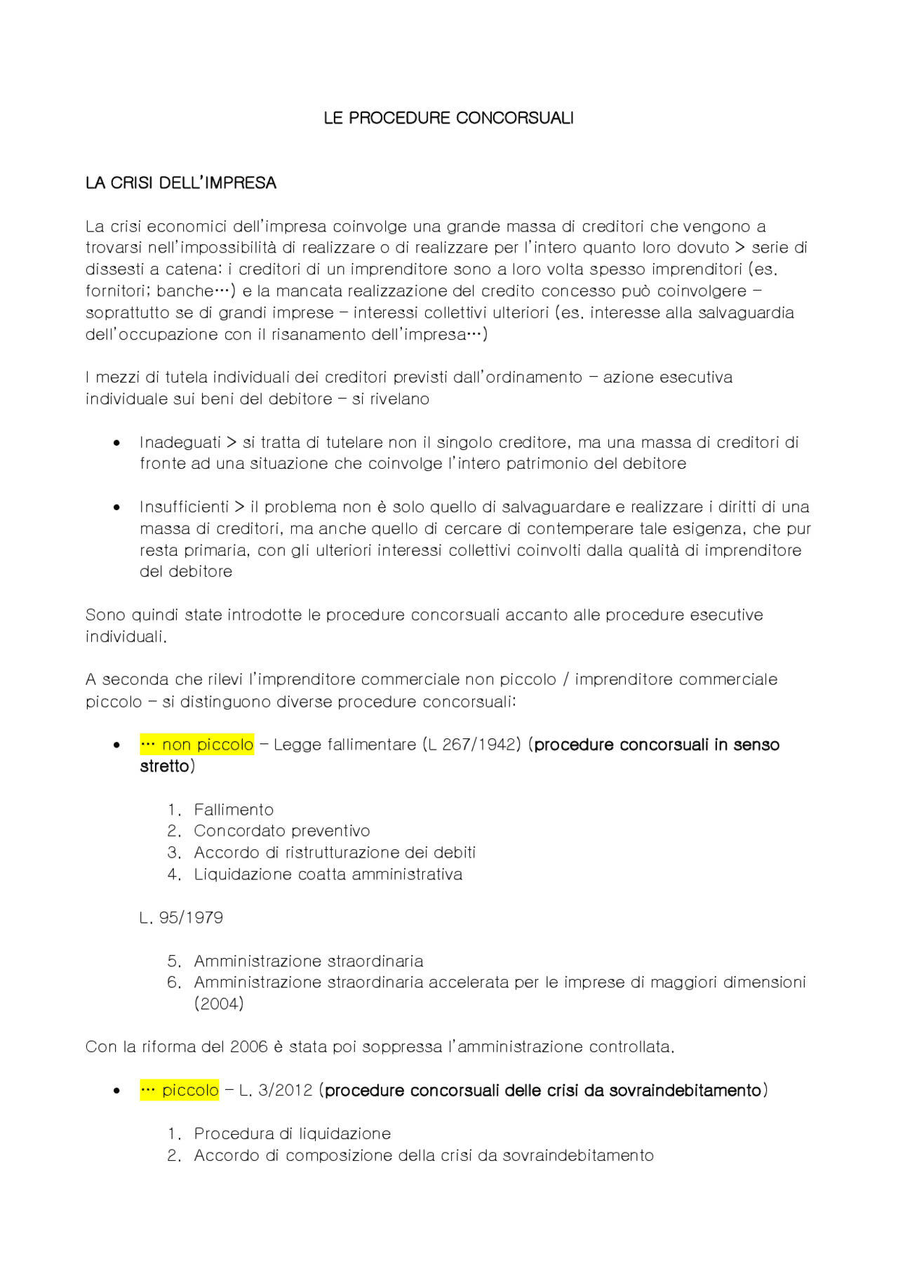Le Procedure Concorsuali Estratto Campobasso Docsity