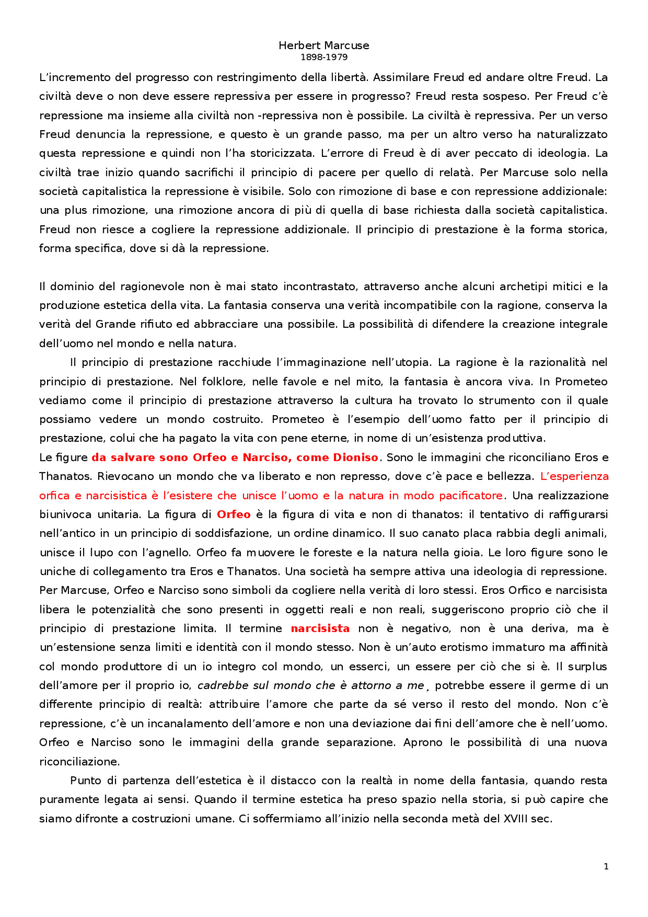 Marcuse Eros E Civiltà Appunti Essenziali Docsity