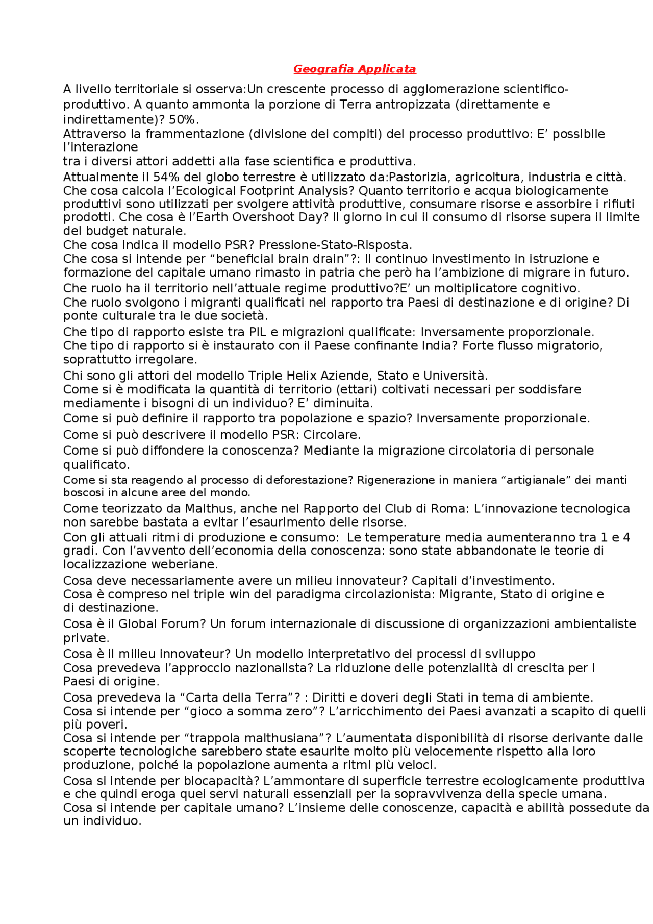 Geografia Applicata Scienze Politiche Unicusano Docsity
