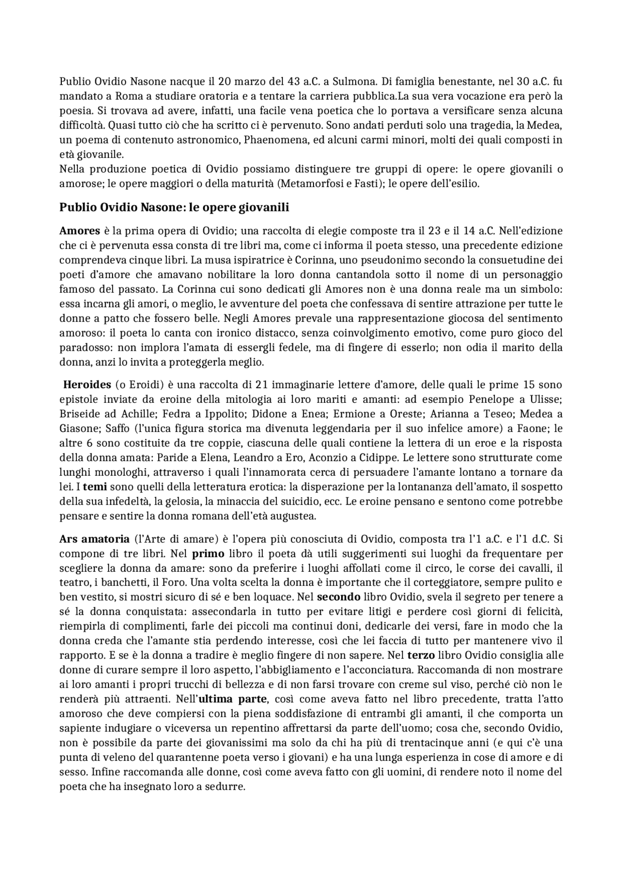 Ovidio Riassunto Esaustivo Di Letteratura Latina Docsity