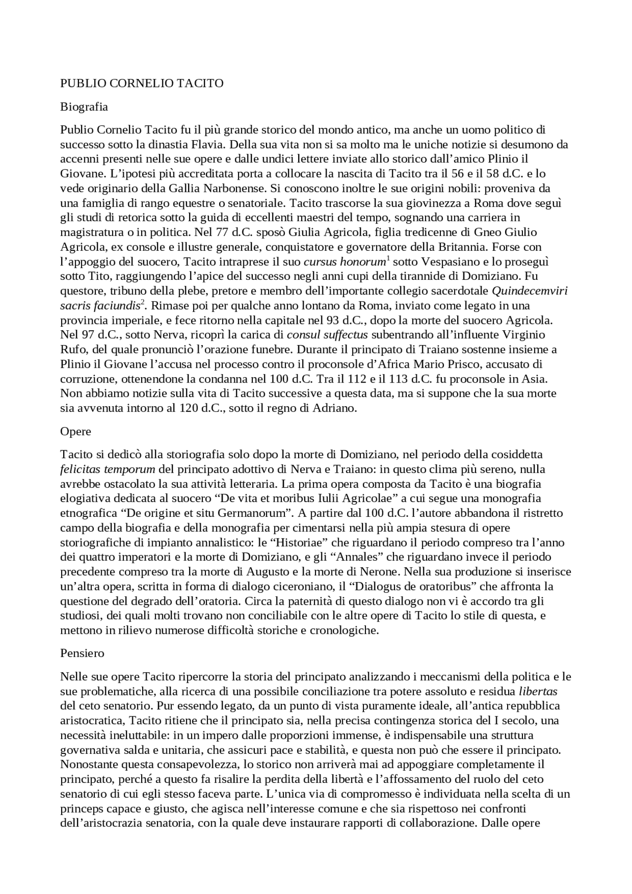 Elaborato Su Publio Cornelio Tacito Docsity