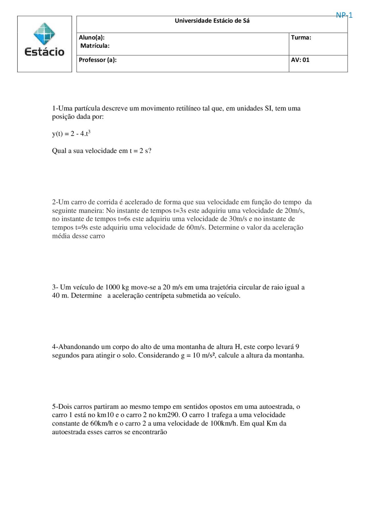 Prova Av1 De Física Experimental Docsity