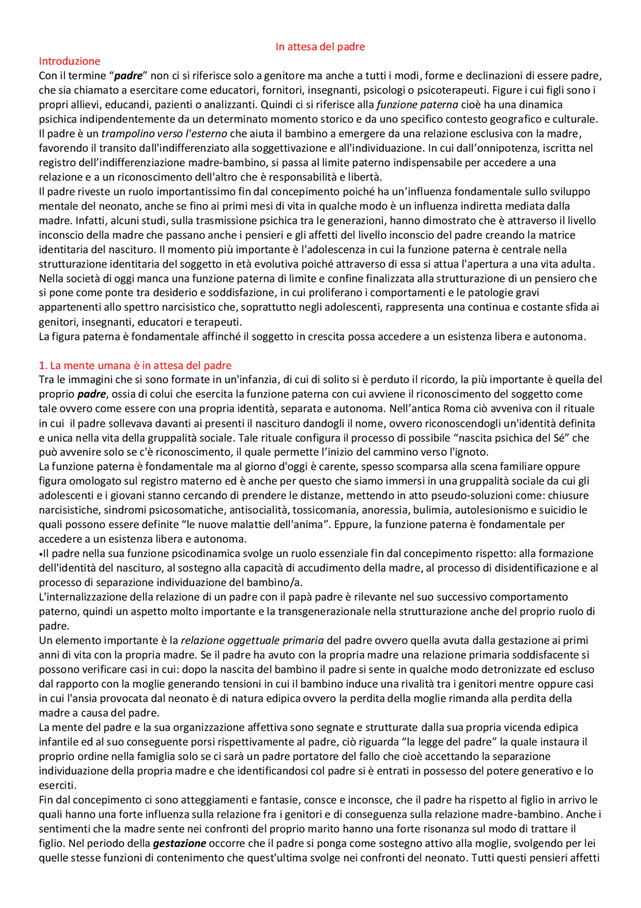 Riassunto In Attesa Del Padre Docsity