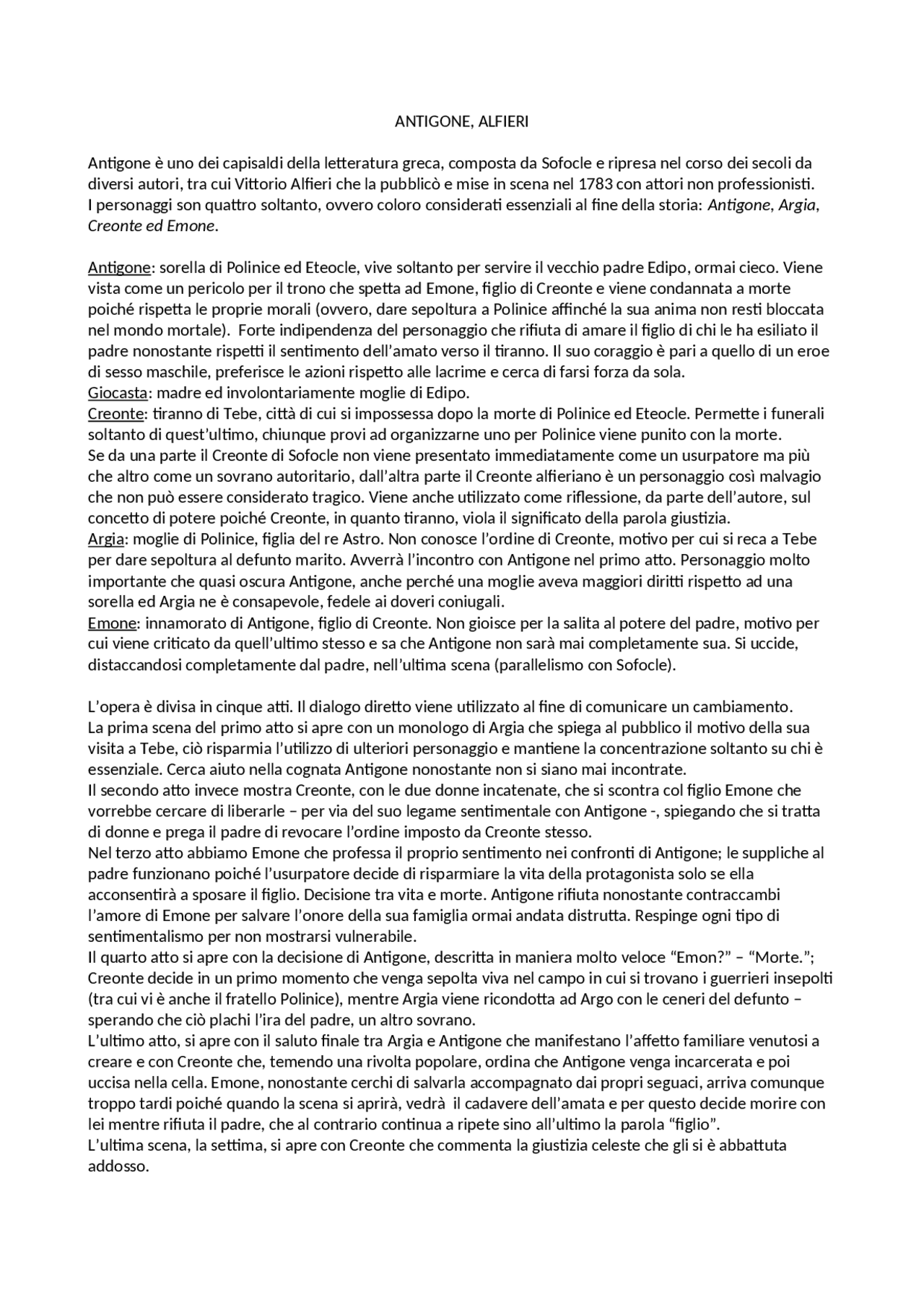 L'Antigone di Vittorio Alfieri - Docsity