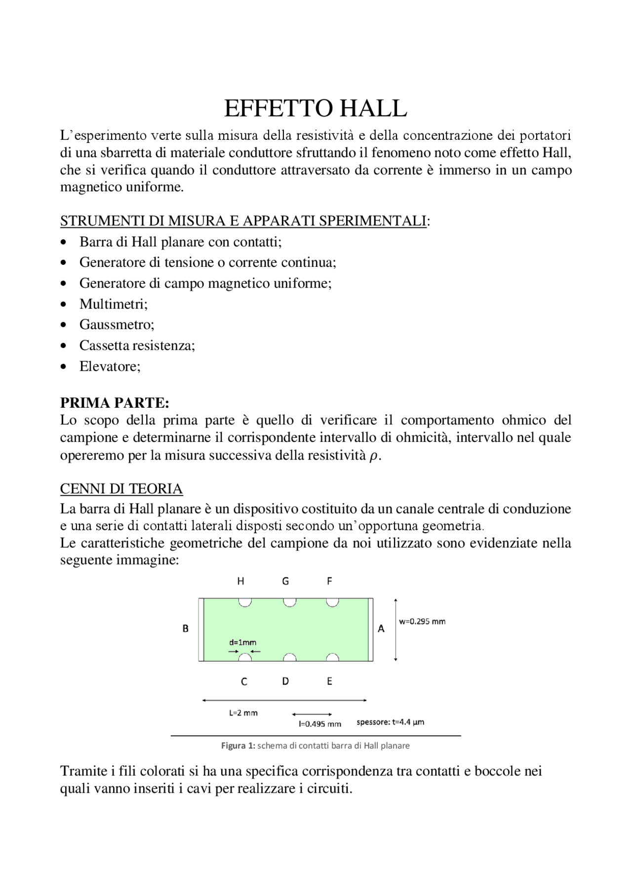 Fenomeno dell'effetto Hall - Docsity