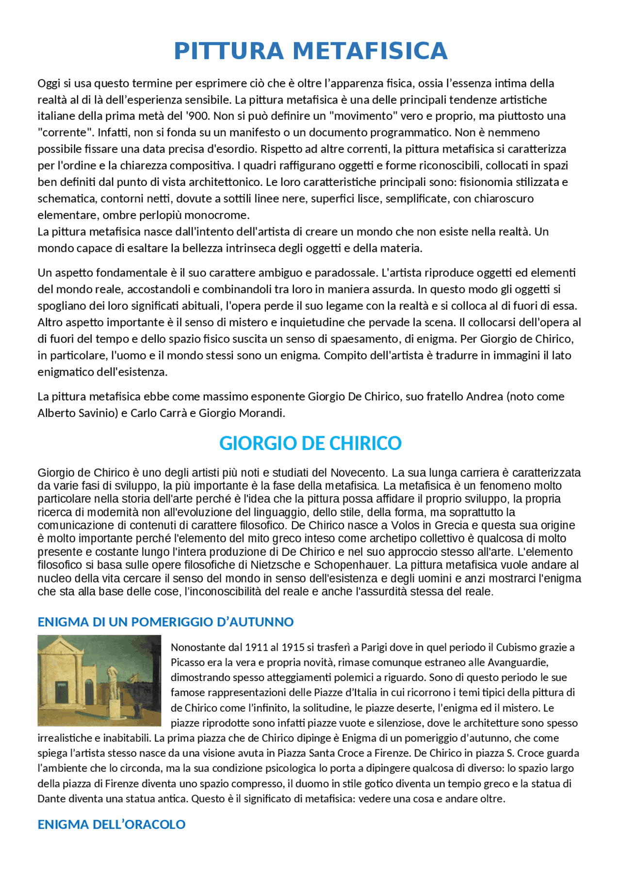Metafisica In Italia Docsity