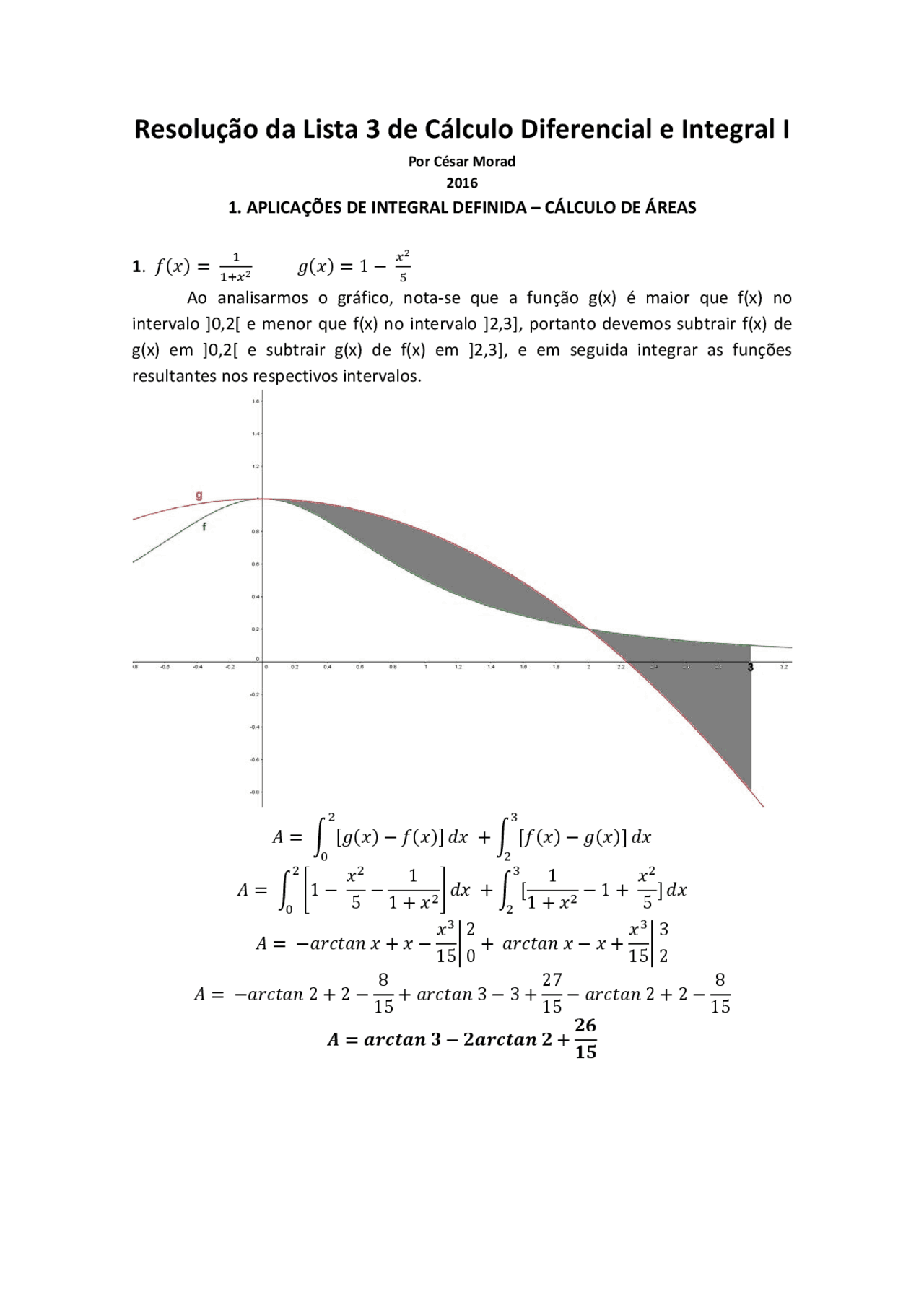 Aplicações de integral definida | Exercícios Cálculo - Docsity