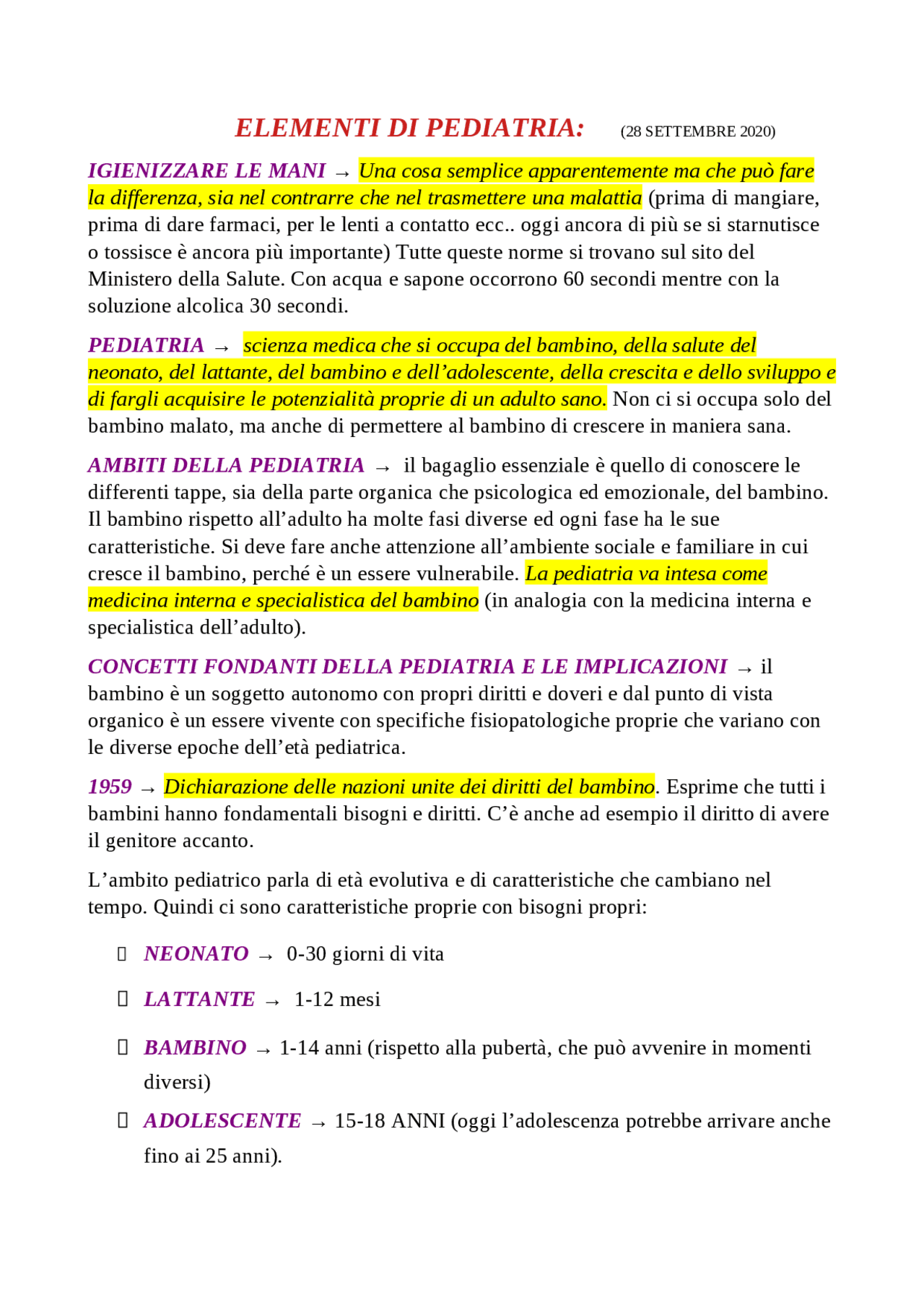 Elementi Di Pediatria Docsity