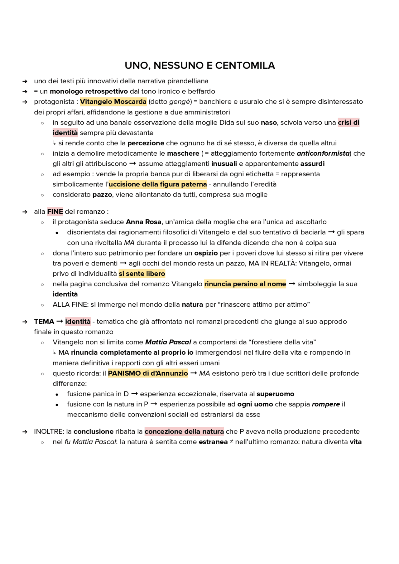Uno Nessuno E Centomila Pirandello Docsity