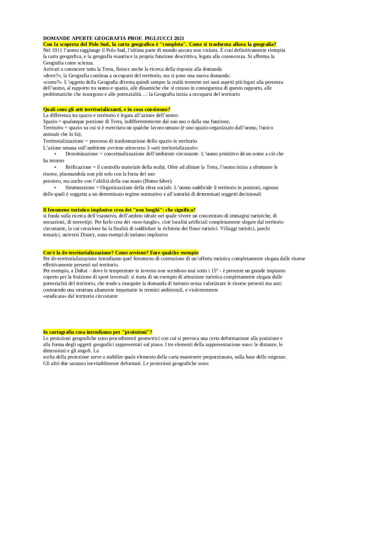 Risposte Aperte Svolte Geografia Docsity