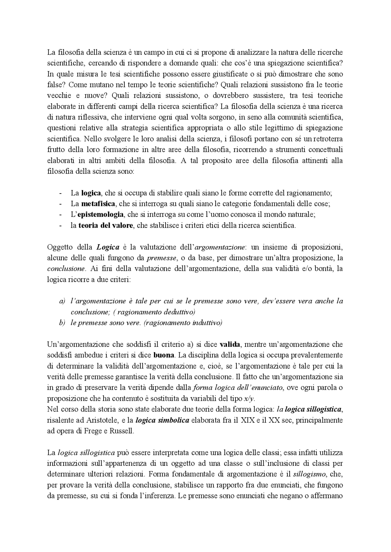Filosofia Della Scienza E Scienza Cognitiva Docsity