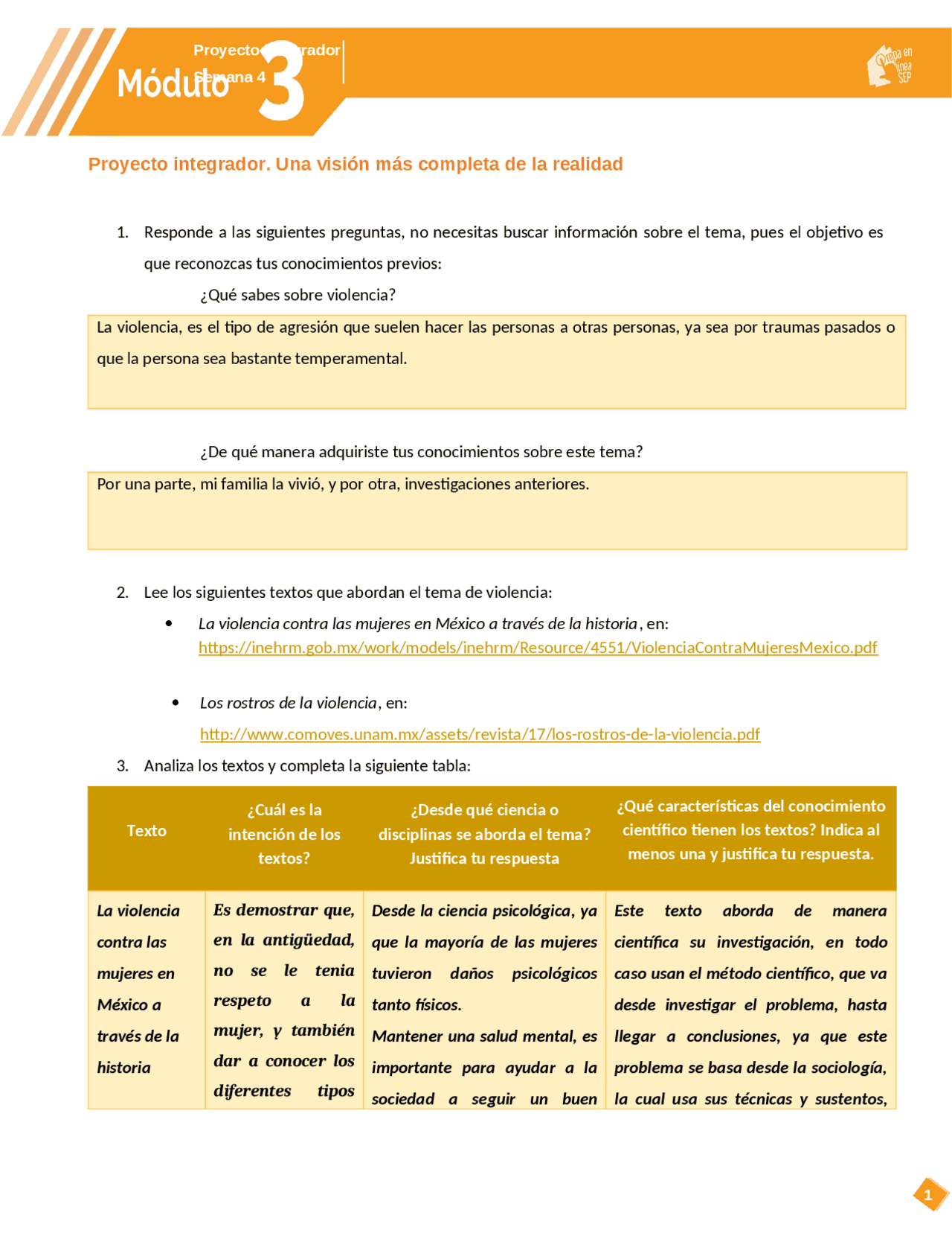 Modulo 3 Proyecto Integrador Esercizi Di Scienze Umane E Sociali