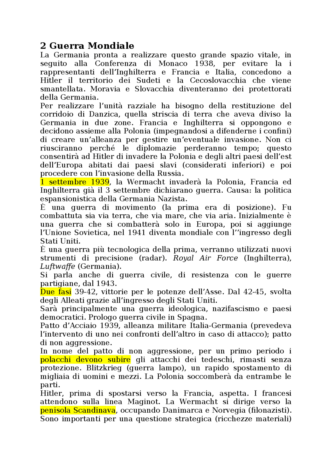 Seconda Guerra Mondiale Docsity