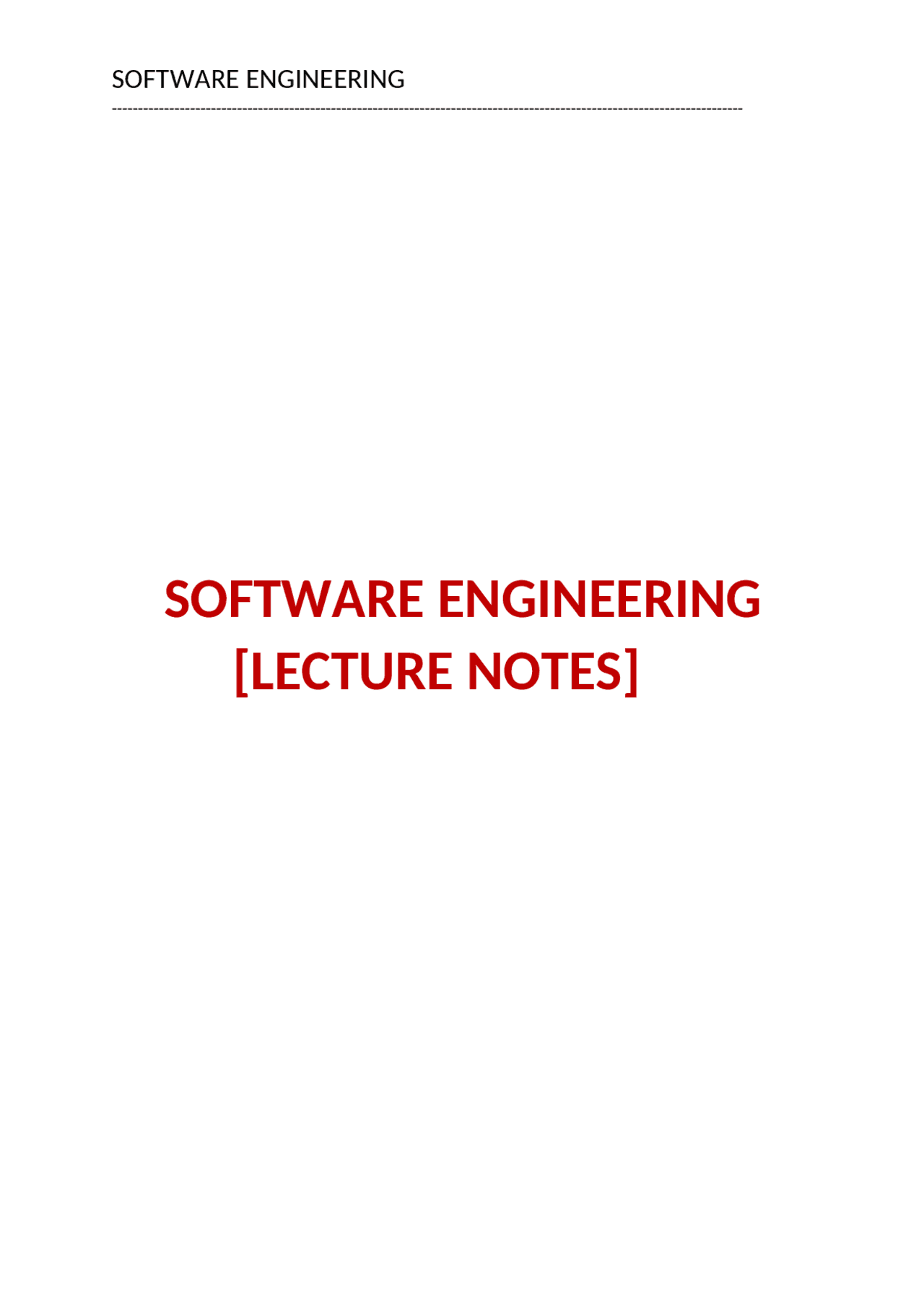 Software Engineering Lecture Notes Table Of Contents Docsity