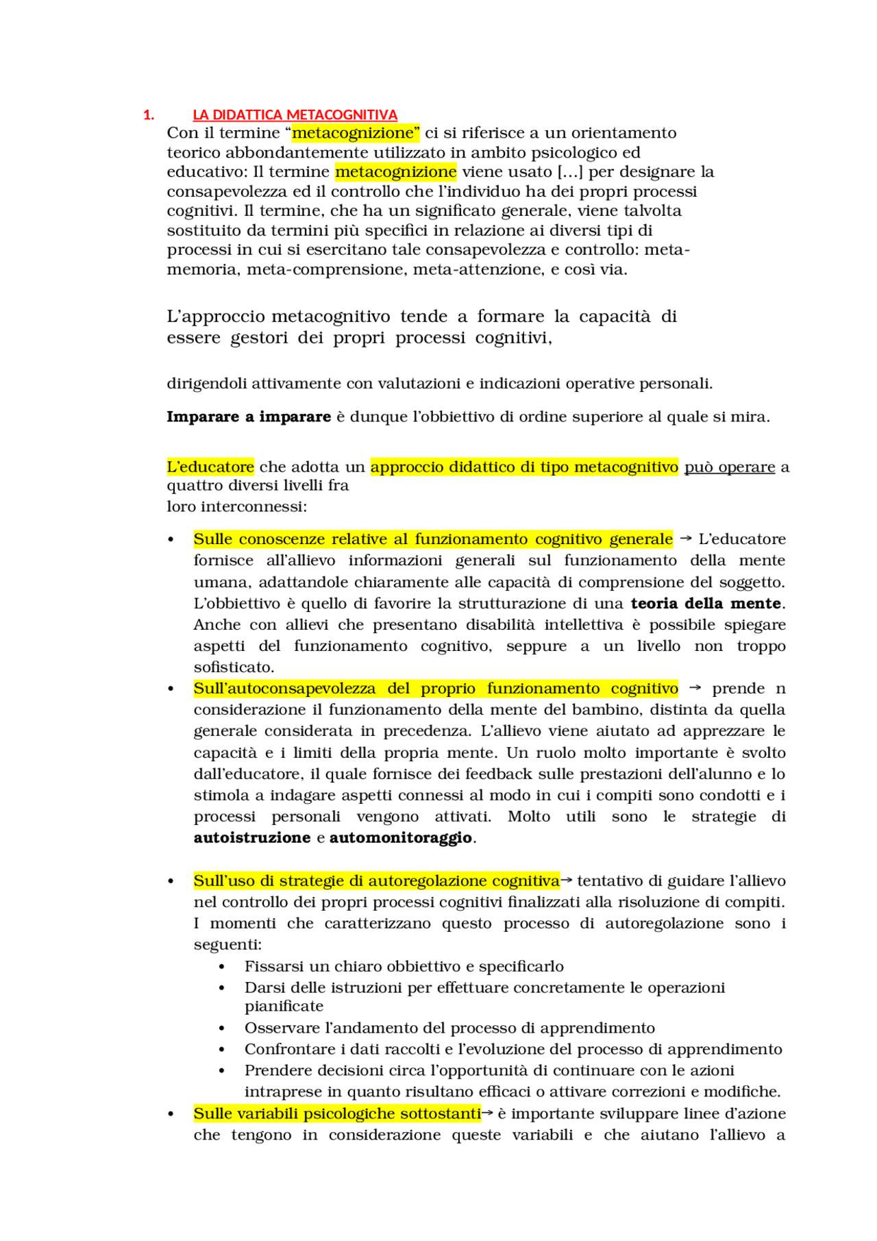 Didattica Metacognitiva Docsity