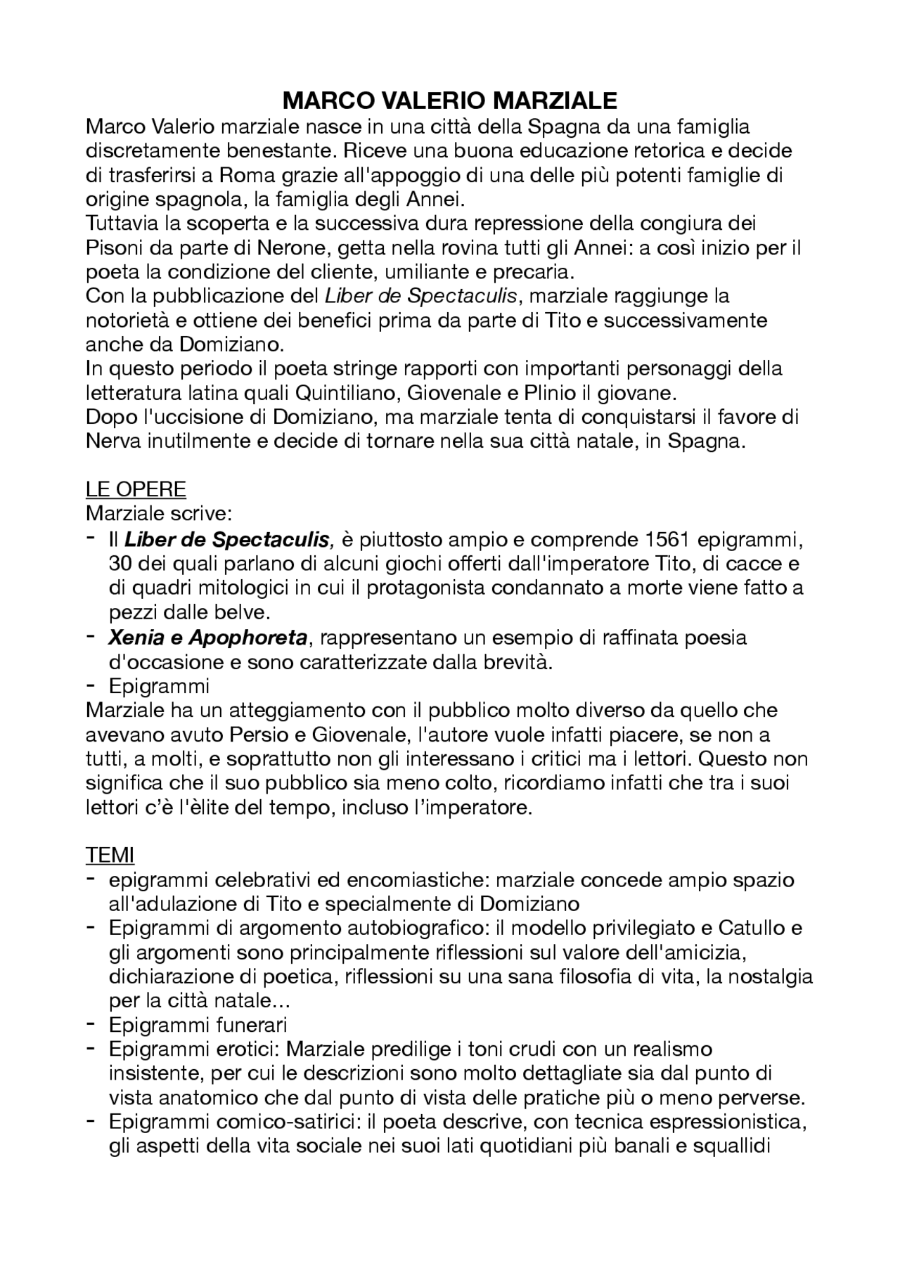 Appunti Marziale vita e opere - Docsity