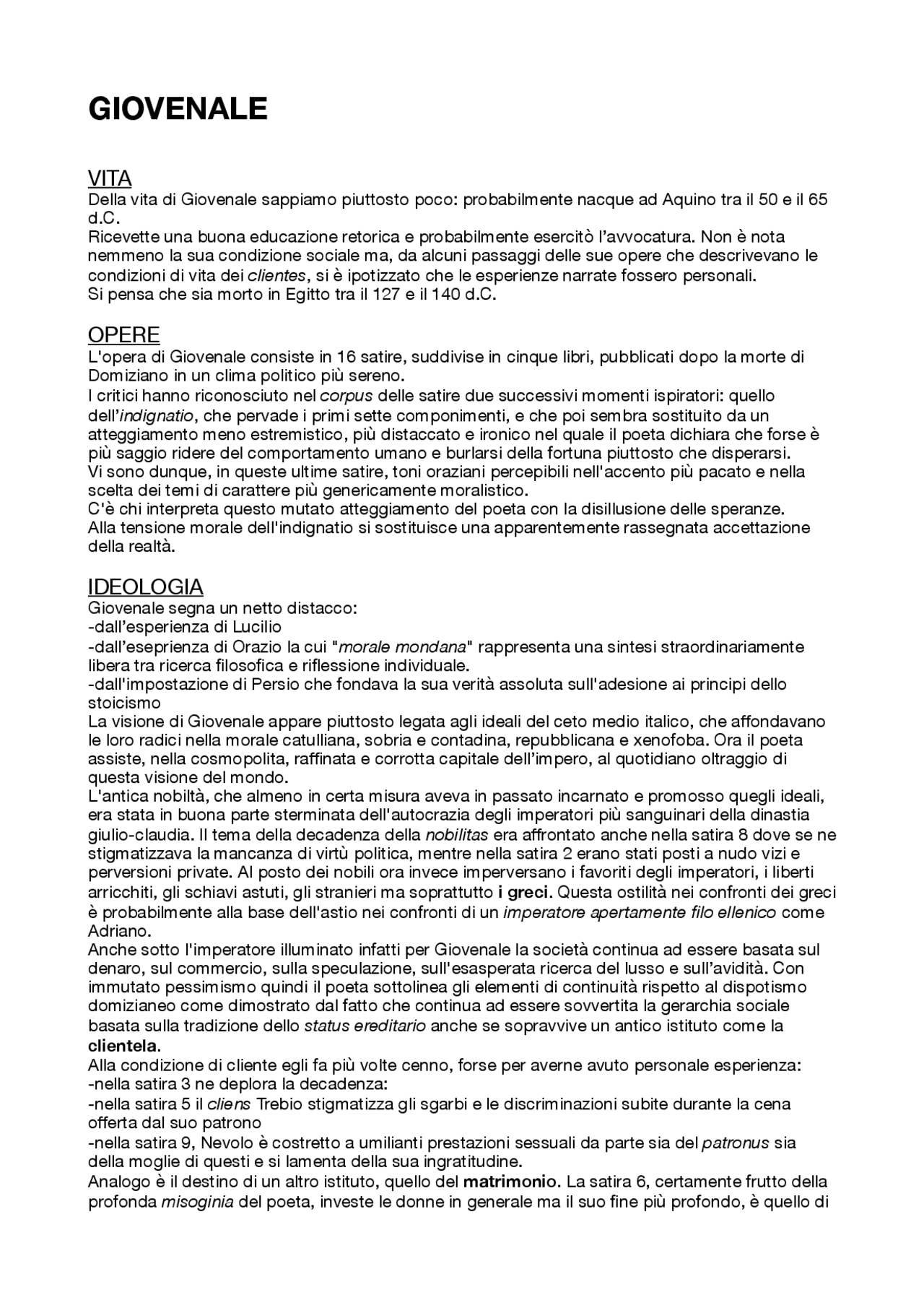 Appunti Giovenale Vita E Opere Docsity