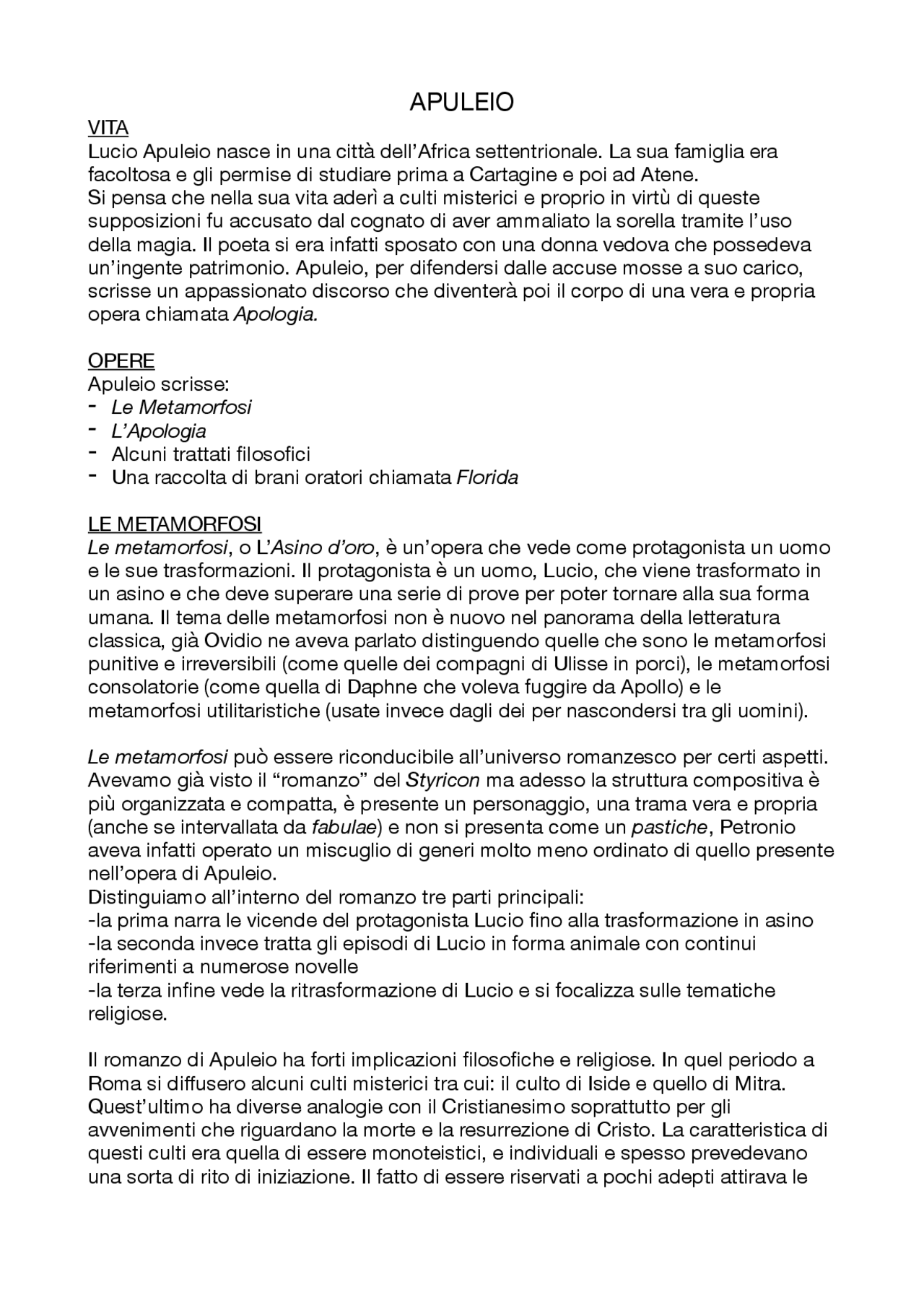 Appunti Apuleio Vita E Opere Docsity